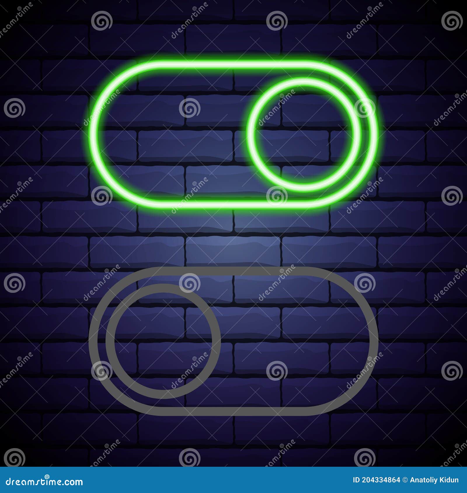 On and Off Lamp Neon Light Toggle Switch Button. Vector Illustration ...