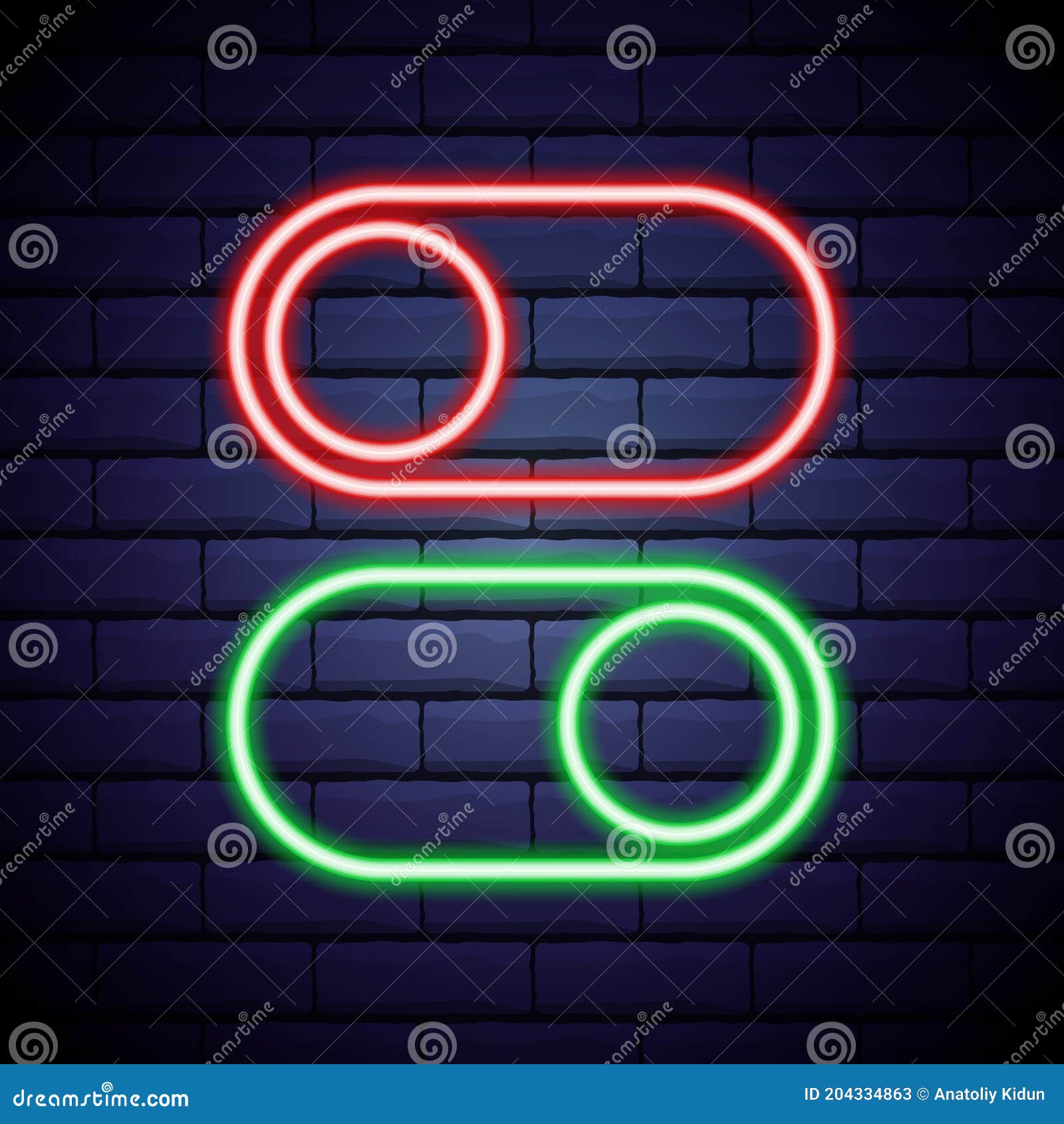 On and Off Lamp Neon Light Toggle Switch Button. Vector Illustration ...