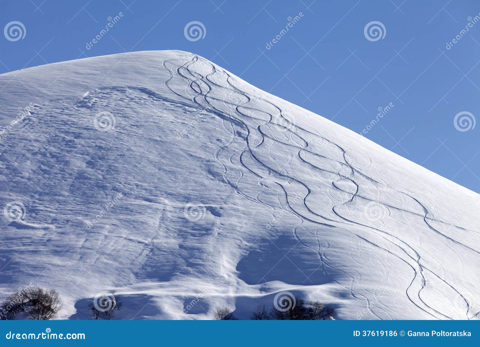 Off Piste Slope with Trace of Skis on Snow Stock Photo - Image of ...