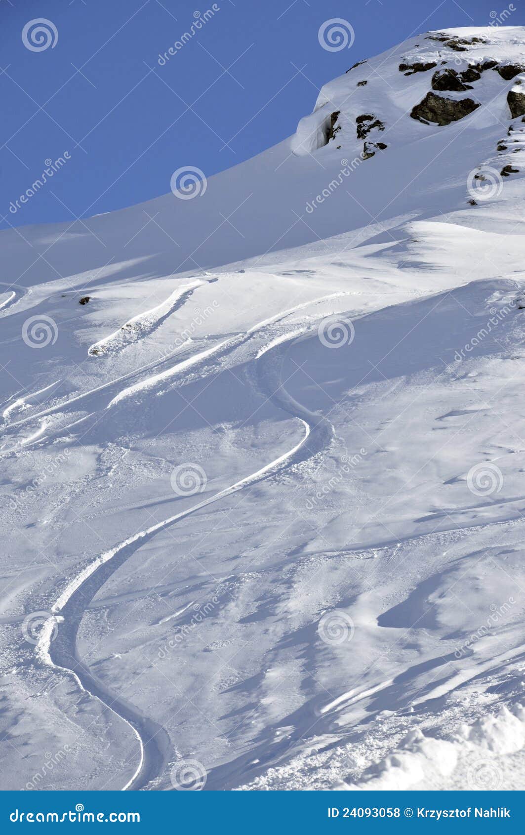 Off-piste snowboard track stock photo. Image of sunset - 24093058