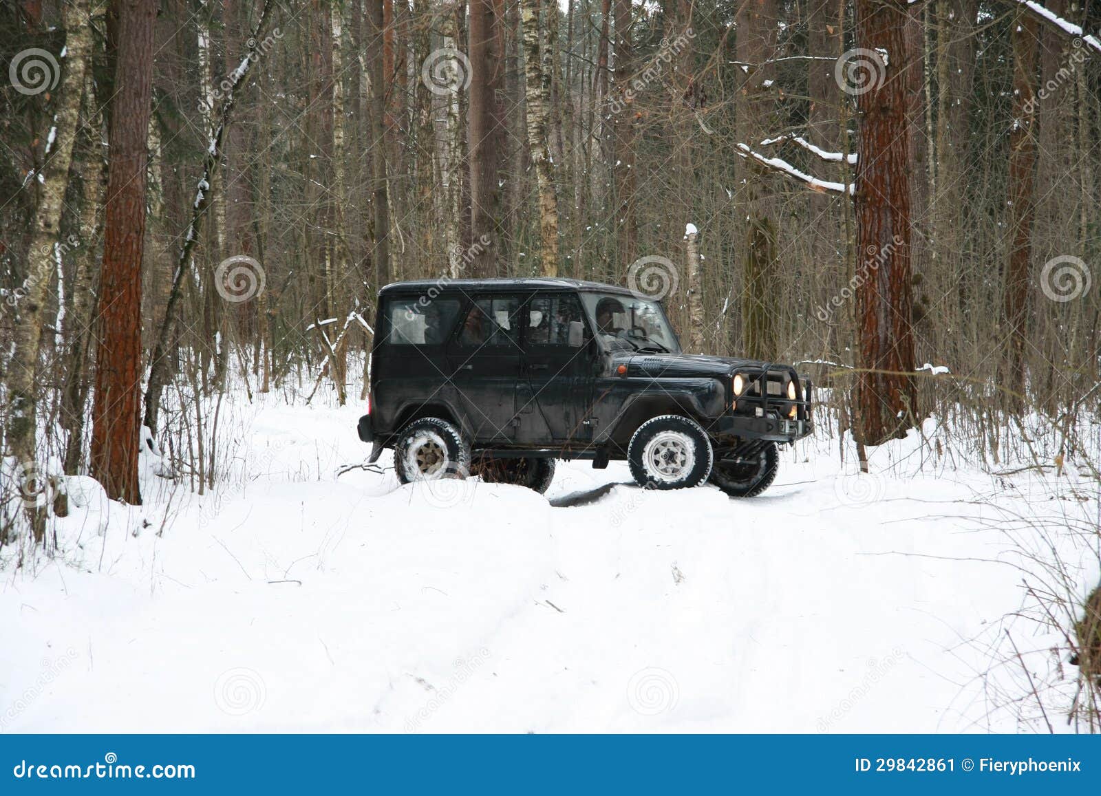 Off-road Action in the Forest, 4x4, Snow and Vehicle Stock Image ...