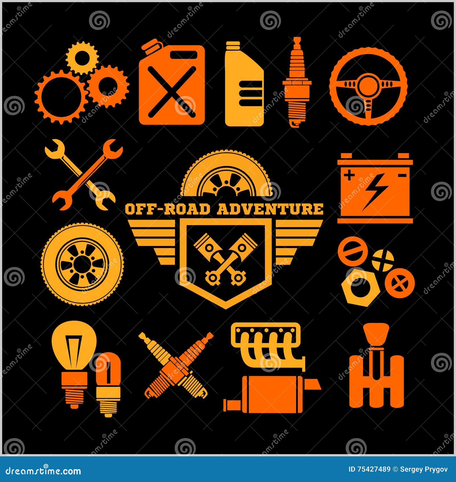 Off-road Adventure and Car Parts Icon Set Stock Vector - Illustration ...