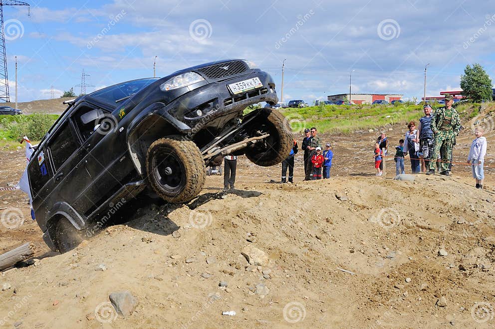 Off-road Car in Difficult Terrain Editorial Stock Photo - Image of ...