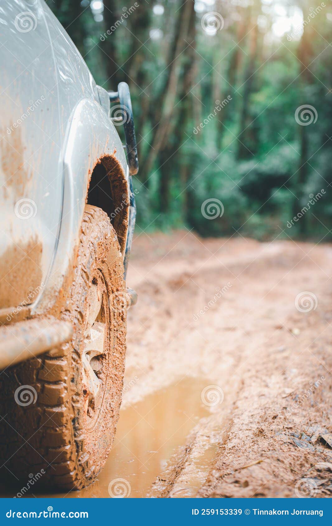 Off Road Cars on Muddy Road. Low Angle View of Front of SUV on Mountain ...