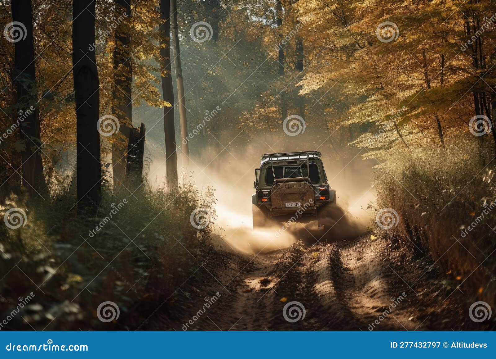 Off-road Driver Speeding through Forest, Leaves and Branches Flying ...