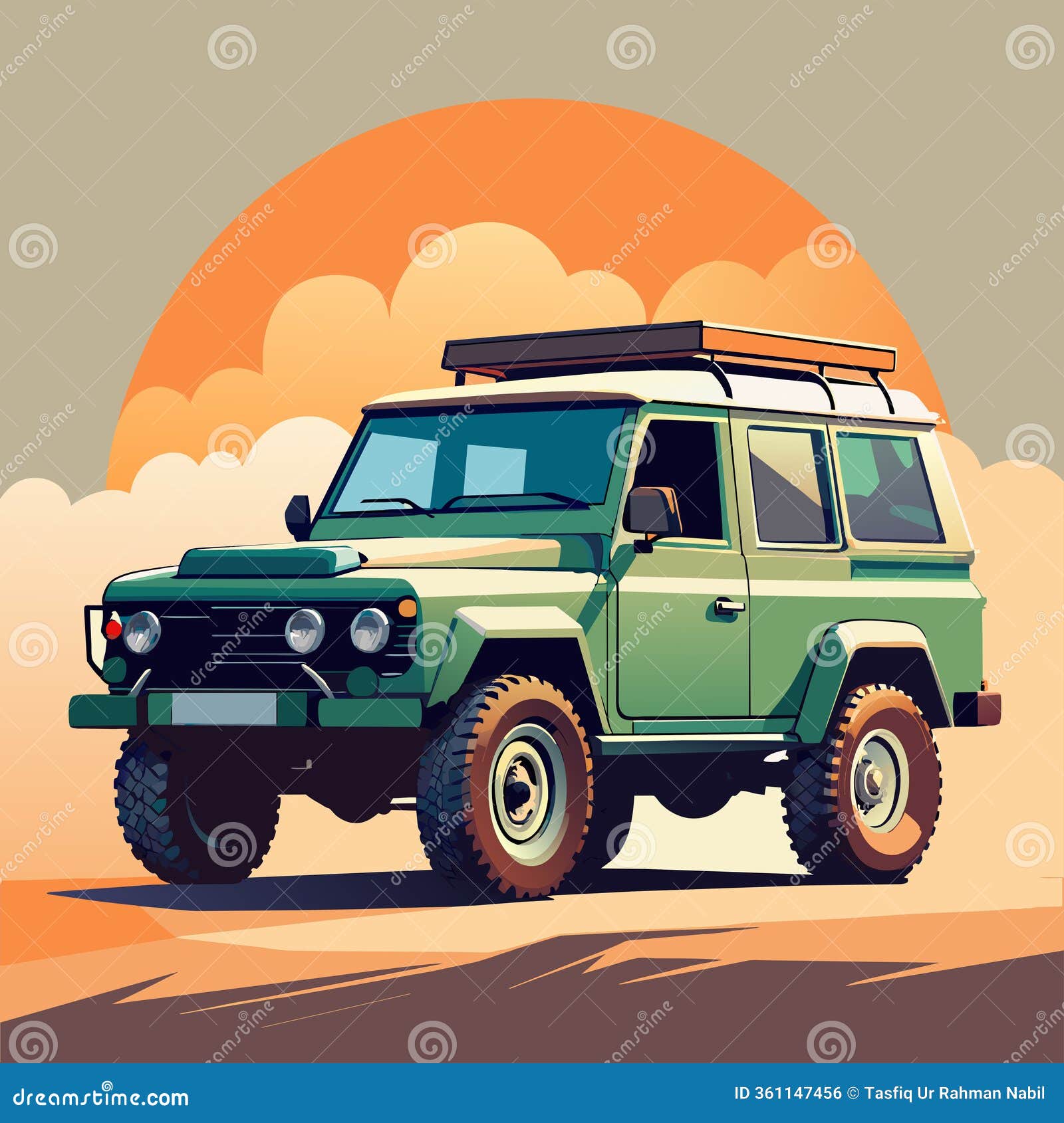 Off Road Green Car Illustration Art Stock Illustration - Illustration ...