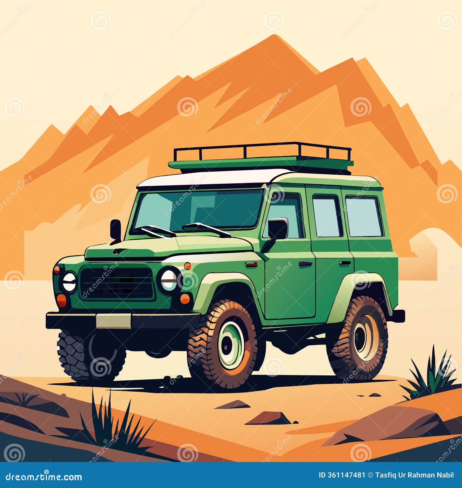 Off Road Green Car Illustration Art Stock Illustration - Illustration ...