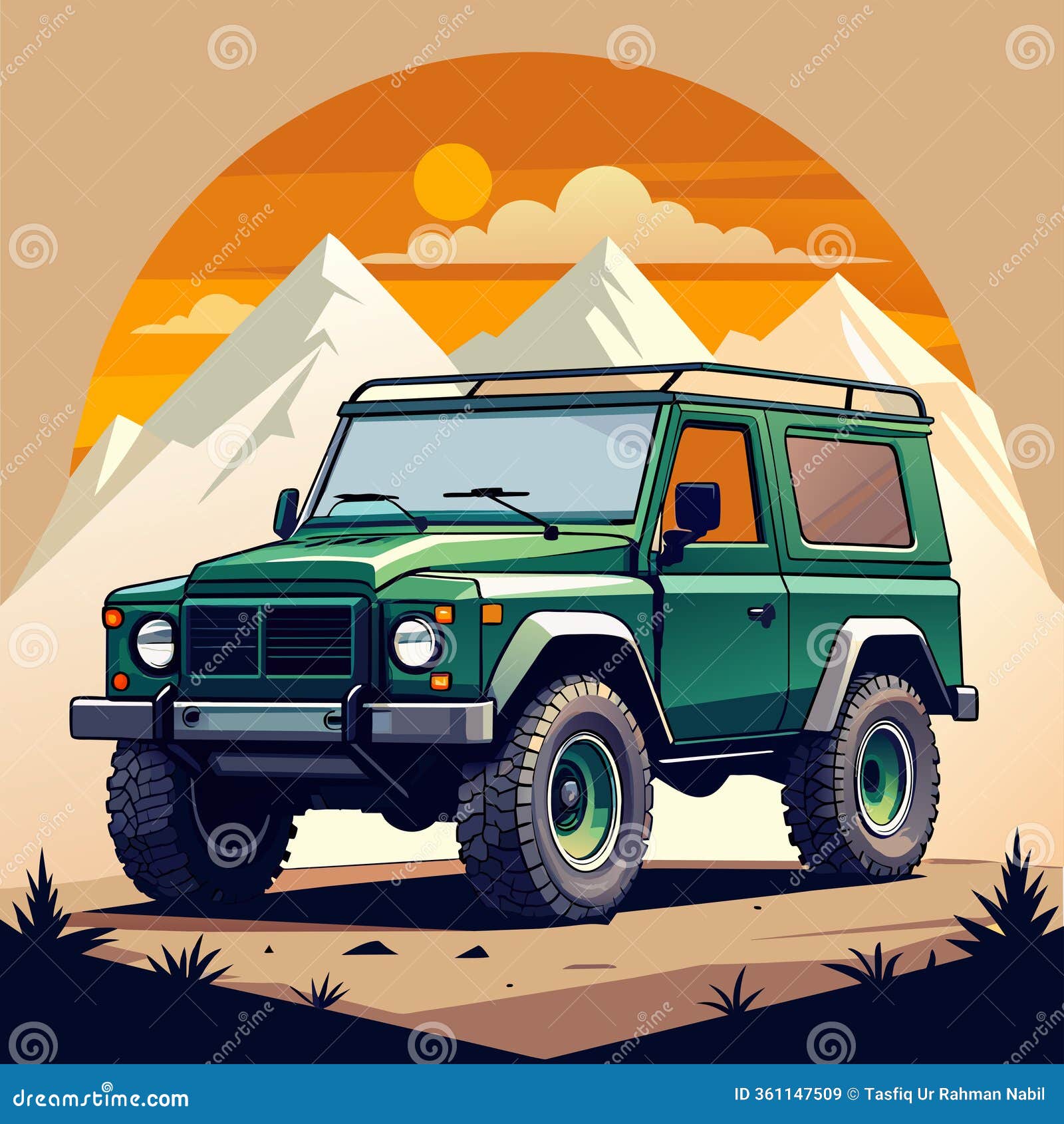 Off Road Green Car Illustration Art Stock Illustration - Illustration ...