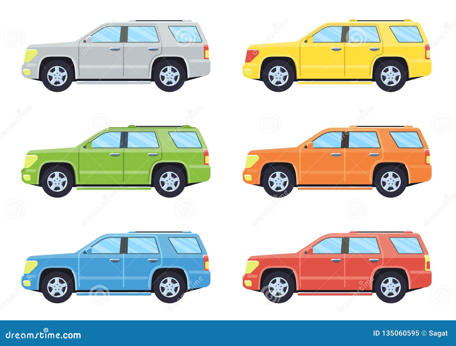 Off-road 4x4 Suv Car. Side View Offroad Car in Different Colors. Flat ...