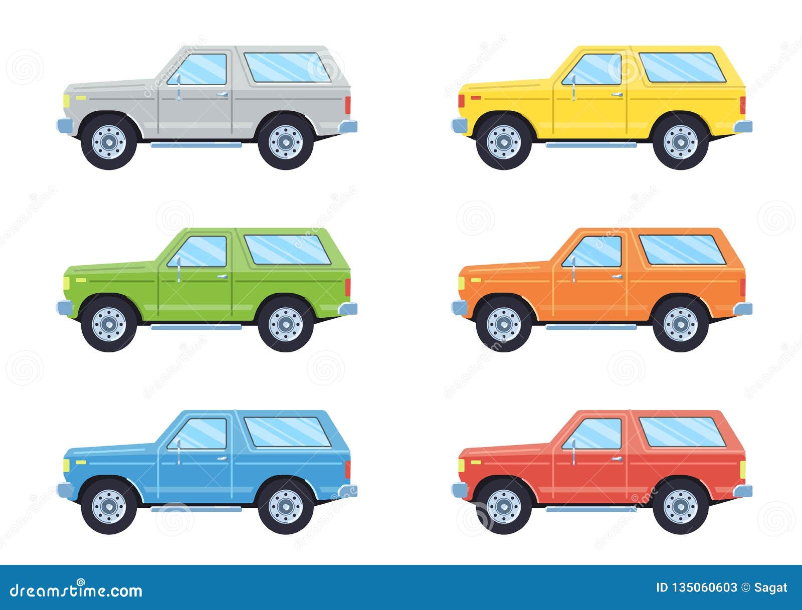 Off-road 4x4 Suv Car. Side View Offroad Car in Different Colors. Flat ...