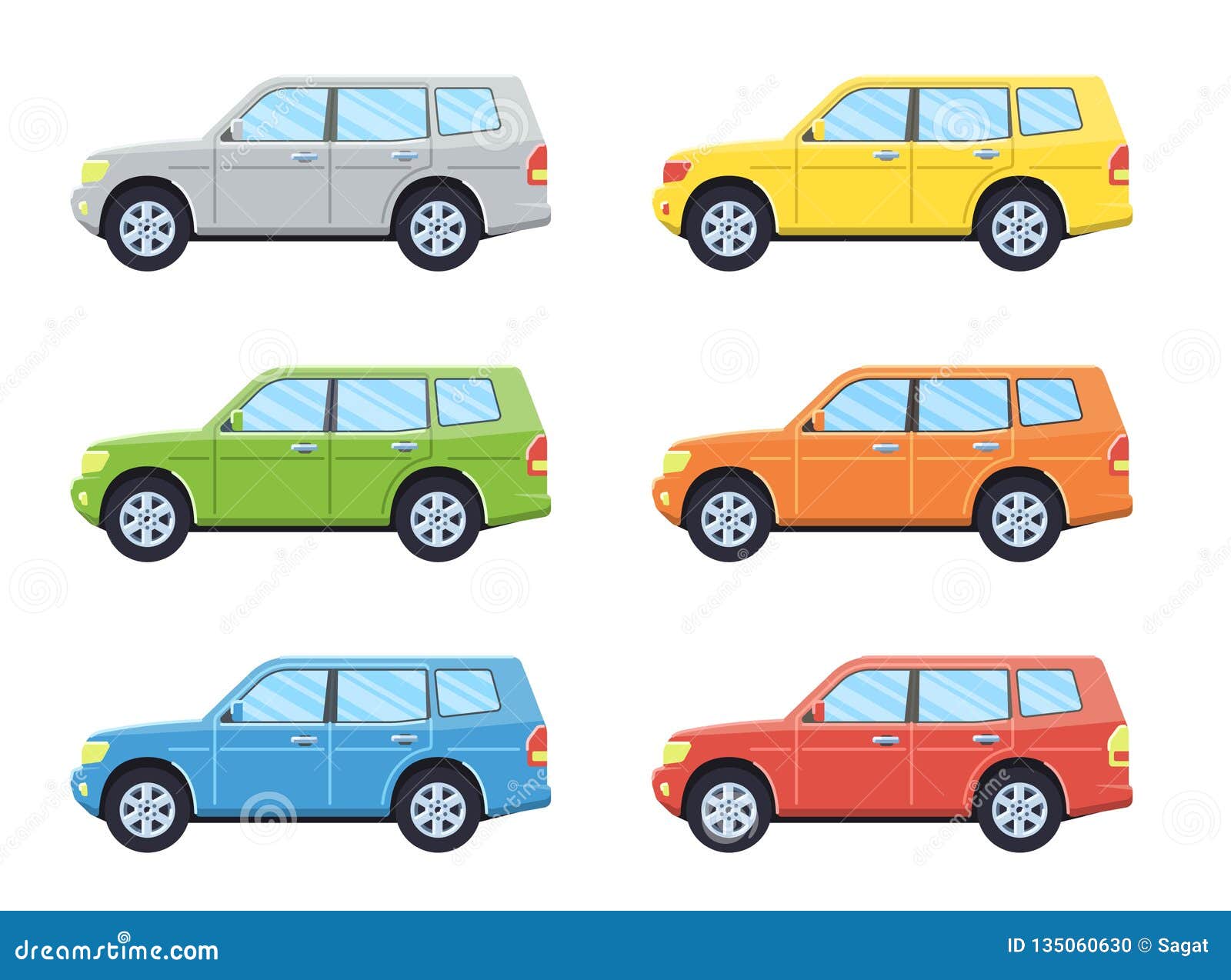 Off-road 4x4 Suv Car. Side View Offroad Car in Different Colors. Flat ...