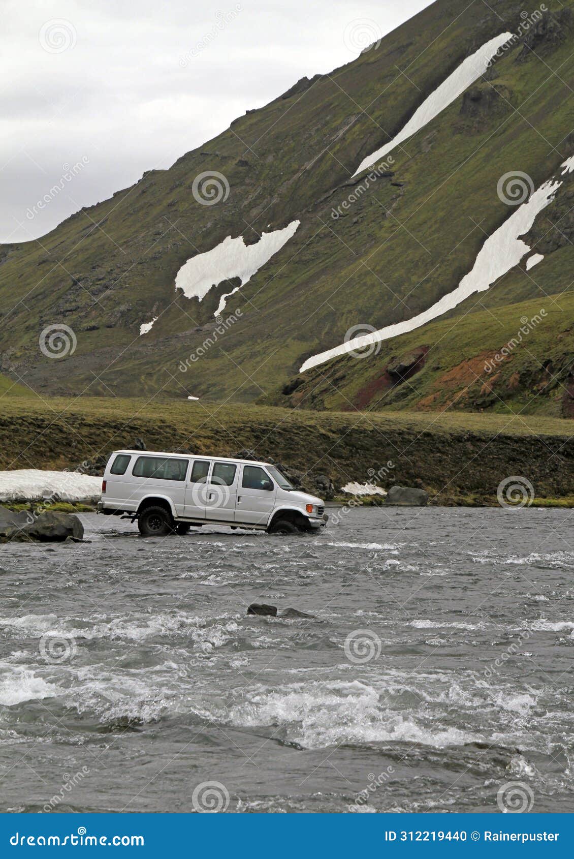 Off-road Van Entering a Glacial River in Iceland Stock Photo - Image of ...