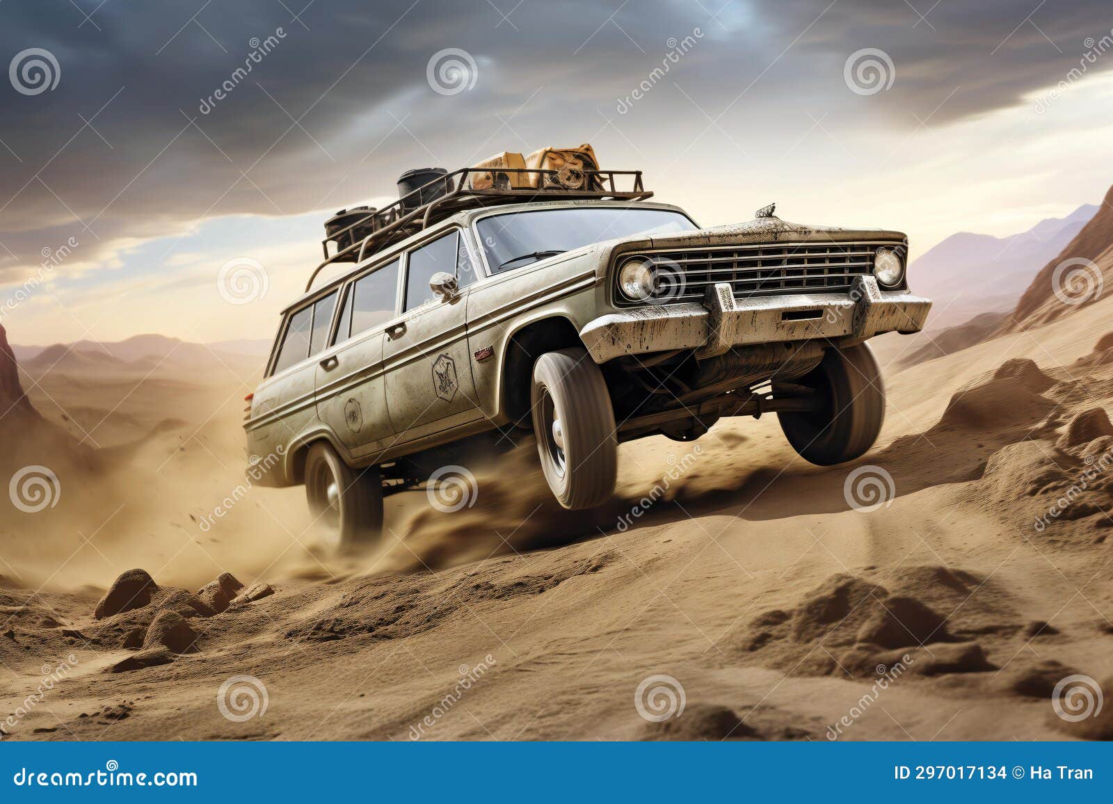 Off-road Vehicle in the Desert Stock Illustration - Illustration of ...