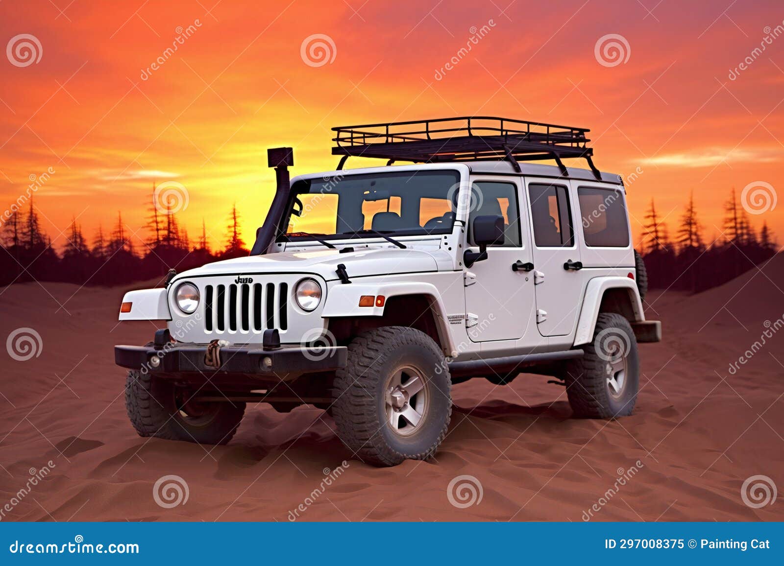 Off-road Vehicle in the Desert at Sunset Stock Illustration ...