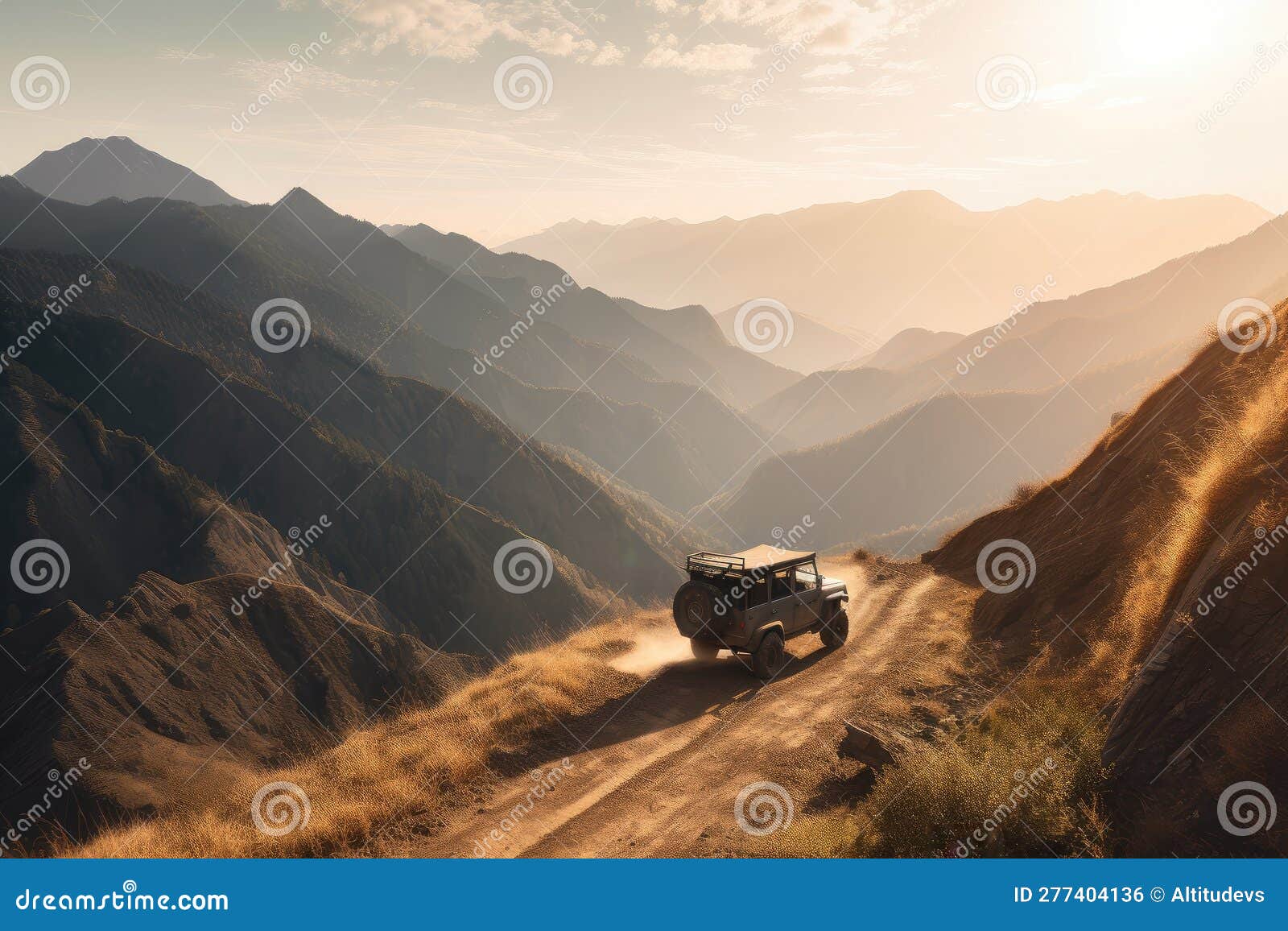 Off-road Vehicle Driving through Scenic Mountain Range, with Dramatic ...