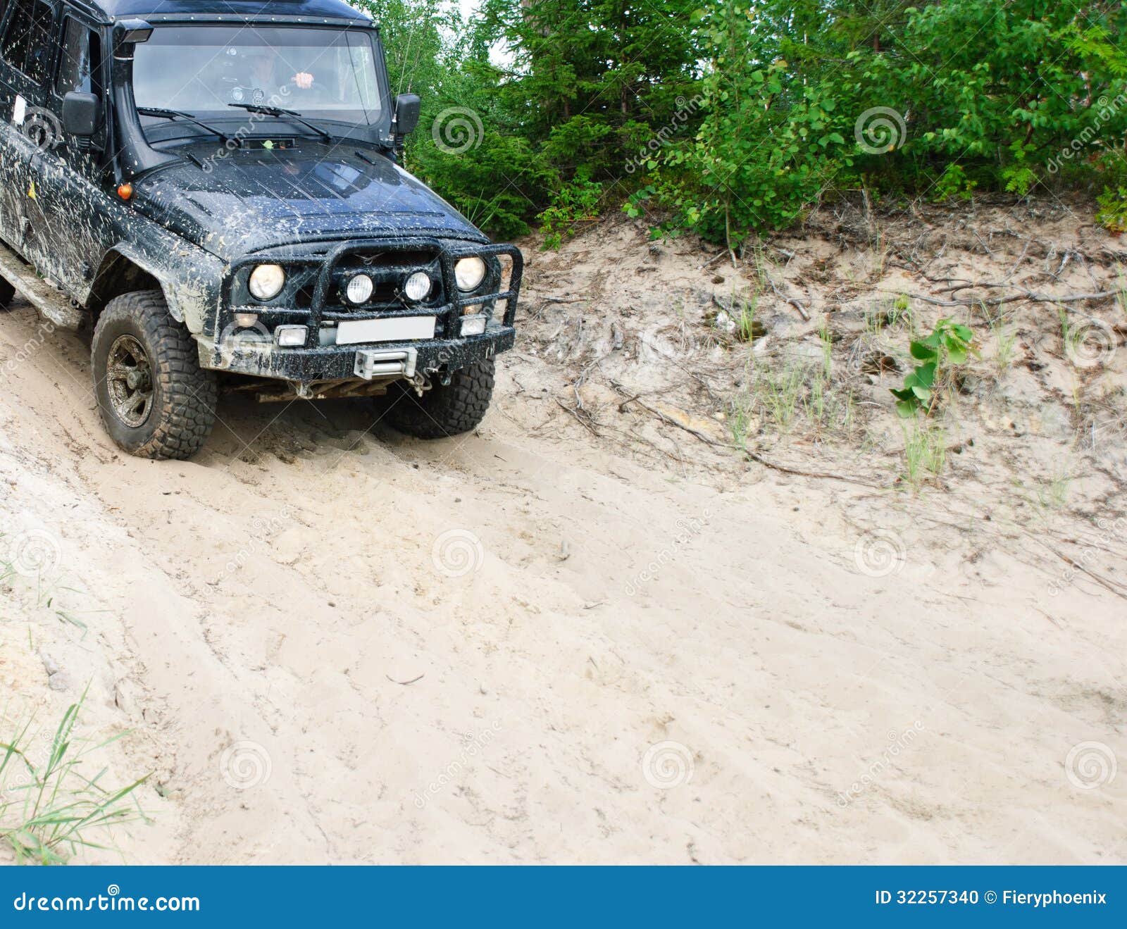 Off-road Vehicle Slides Down a Sandy Slope, 4x4 Stock Photo - Image of ...