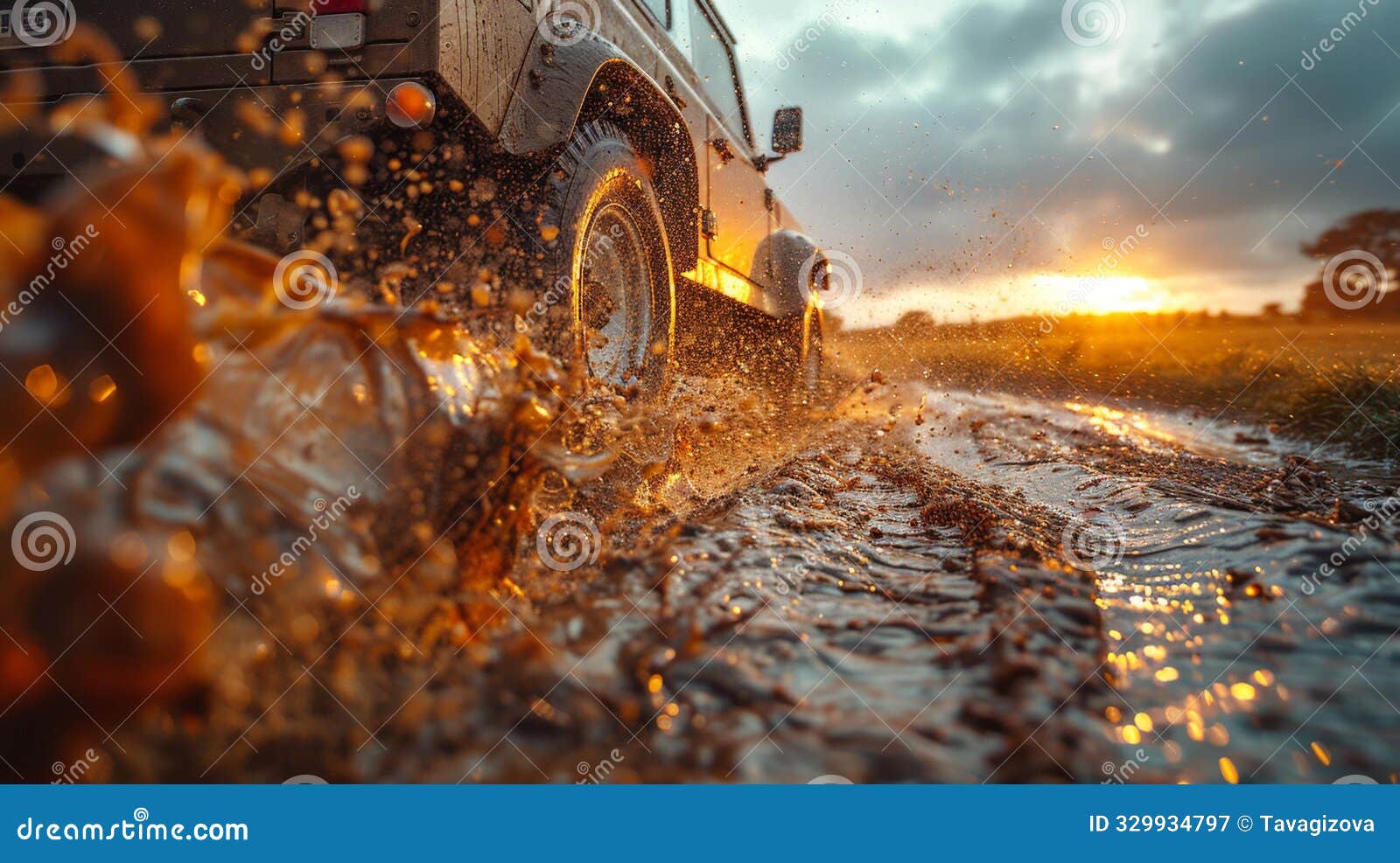 Off-road Vehicle Splashing through Mud at Sunset - Generative Ai Stock ...