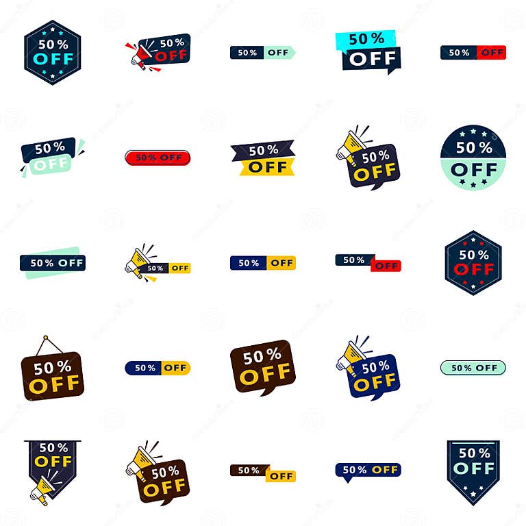 50 Off Set - 25 Different Design Options Stock Vector - Illustration of ...