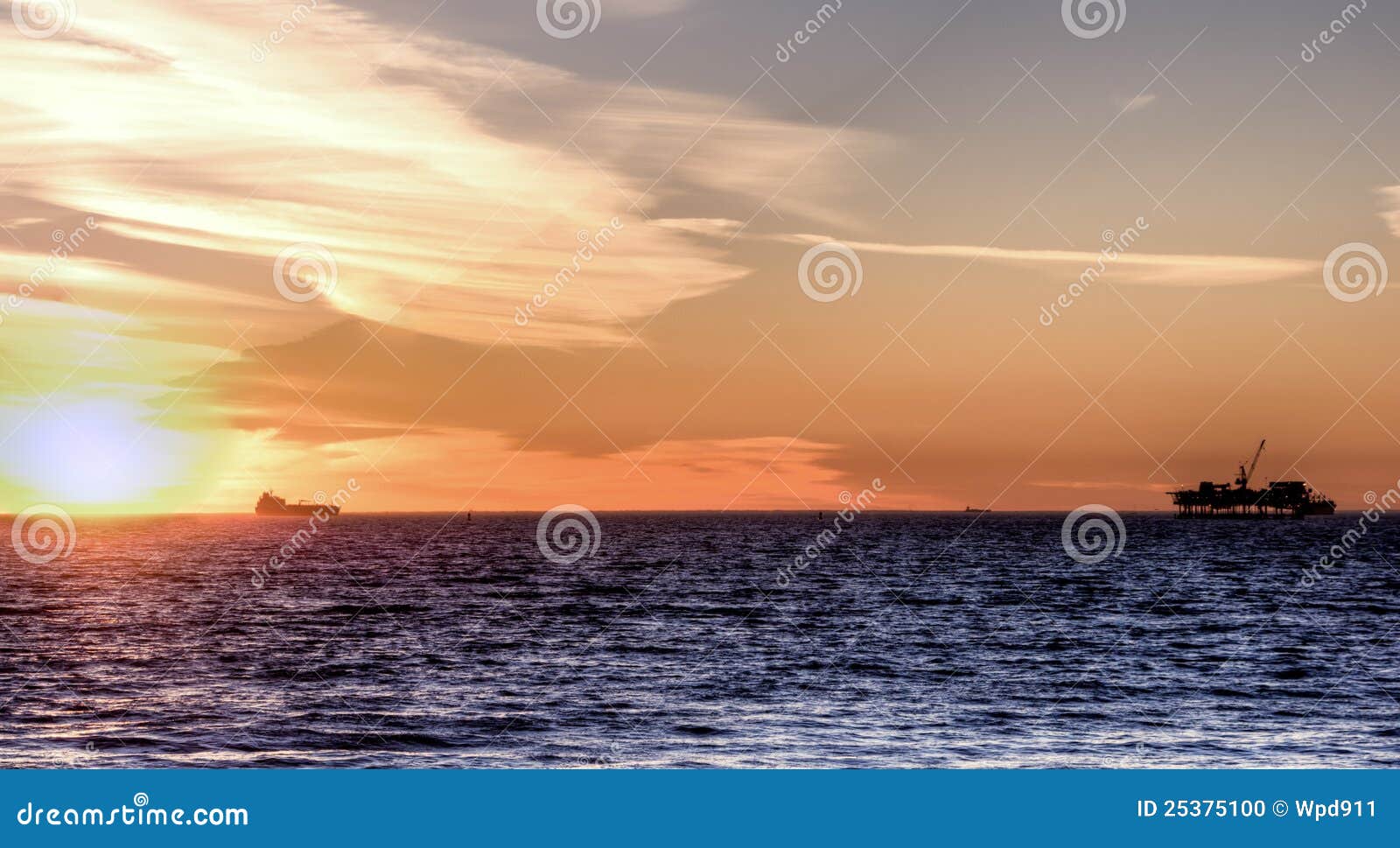 Off Shore Oil Rig at Sunset Stock Photo - Image of sunset, platform ...