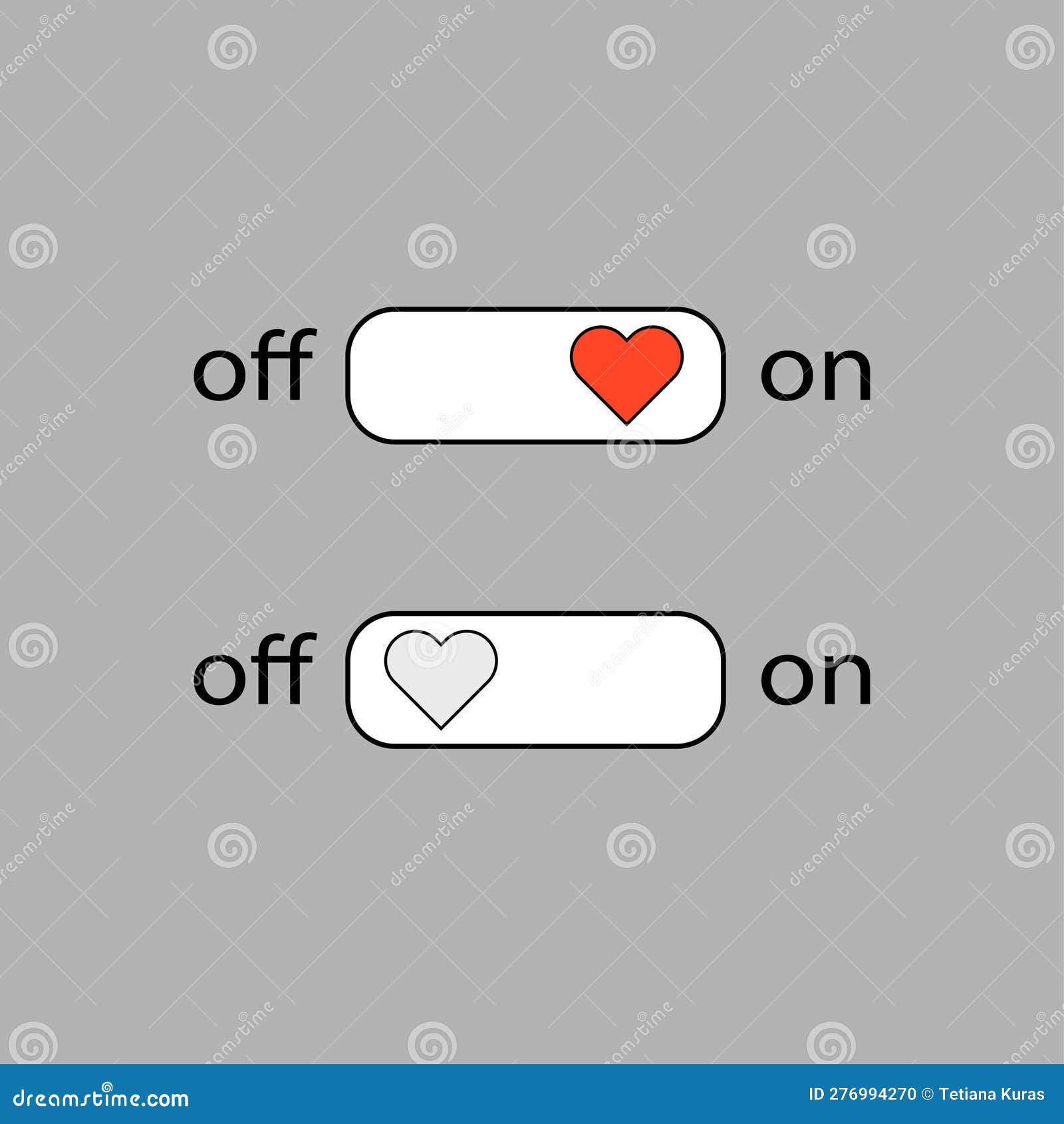 On and Off Sign, Icon, Switch Buttons Set with Heart Stock Vector ...