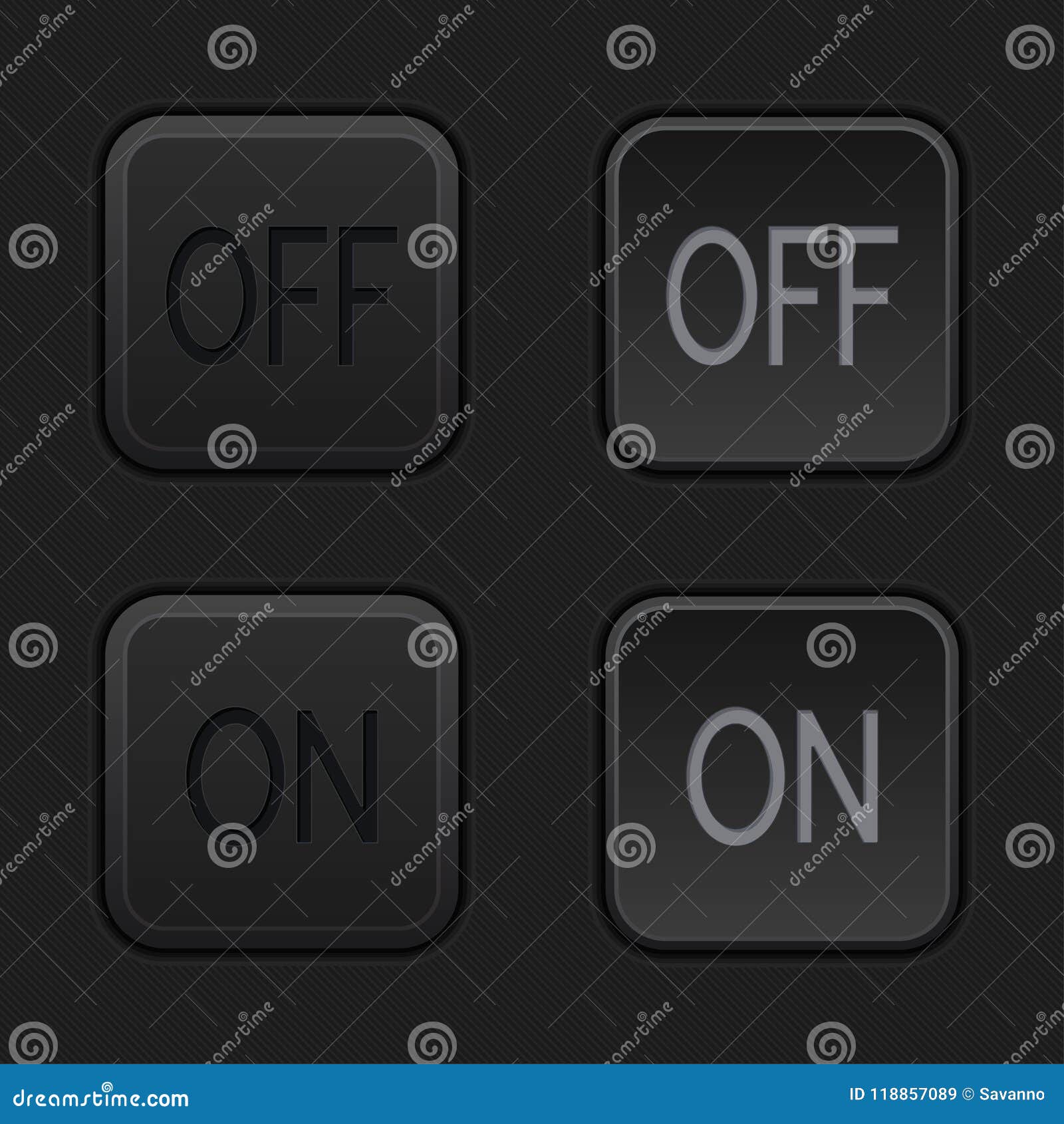 On and Off Square Black Buttons. Normal and Pushed Stock Vector ...