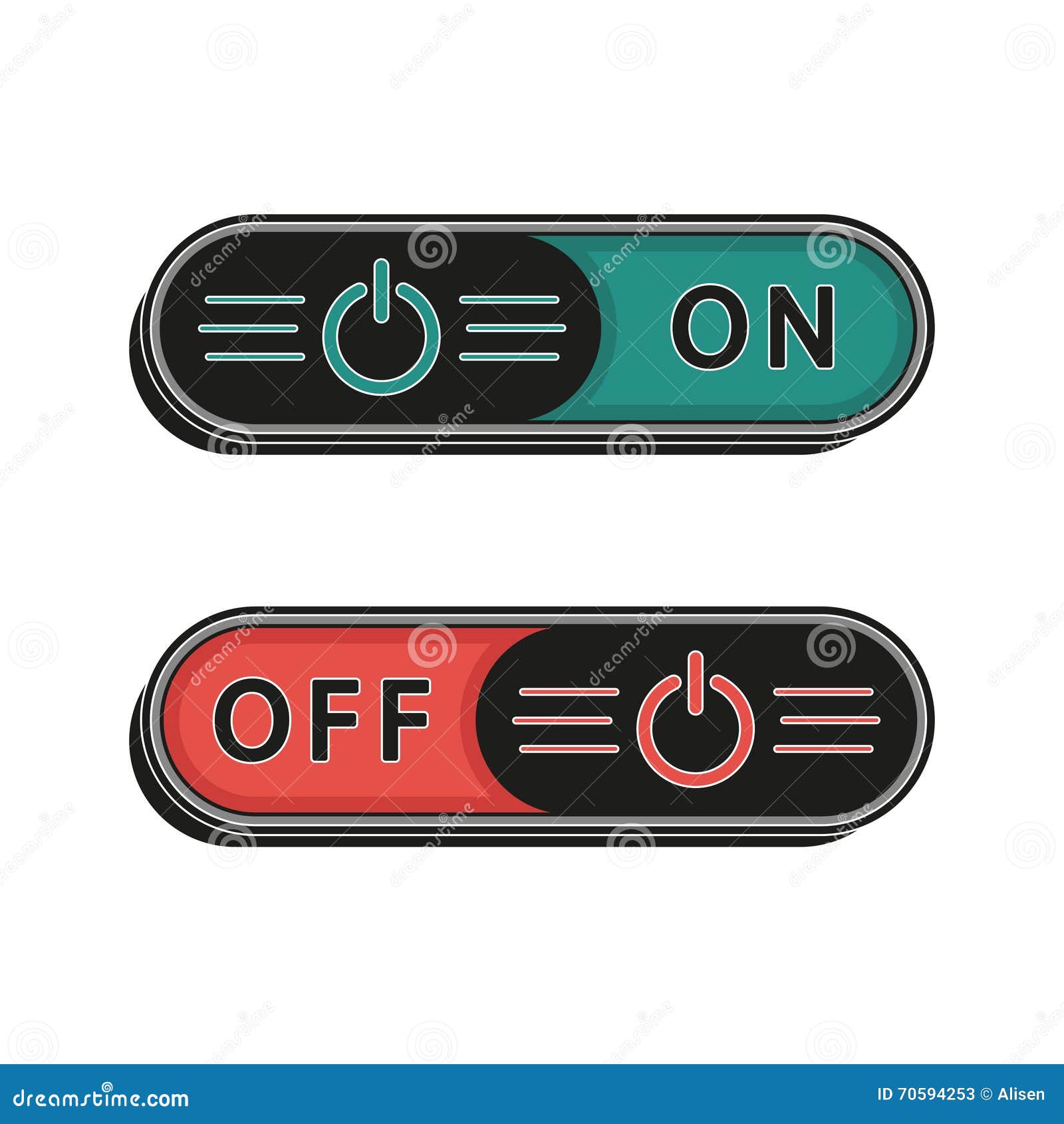 On and Off Switches or Buttons. Vector Set on White Background. Stock ...