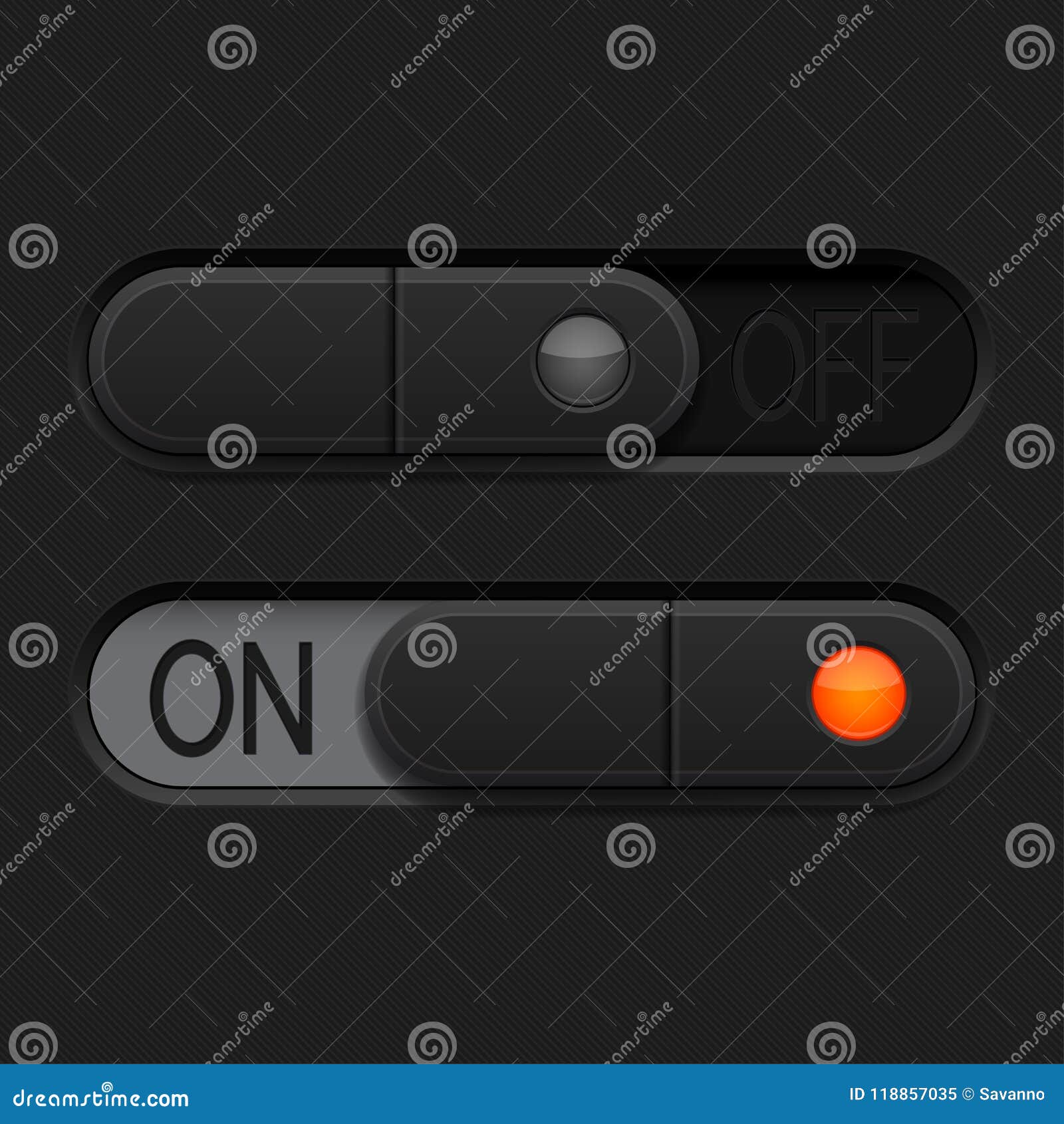 On and Off Toggle Switch Buttons. Black 3d Oval Icons with Orange ...