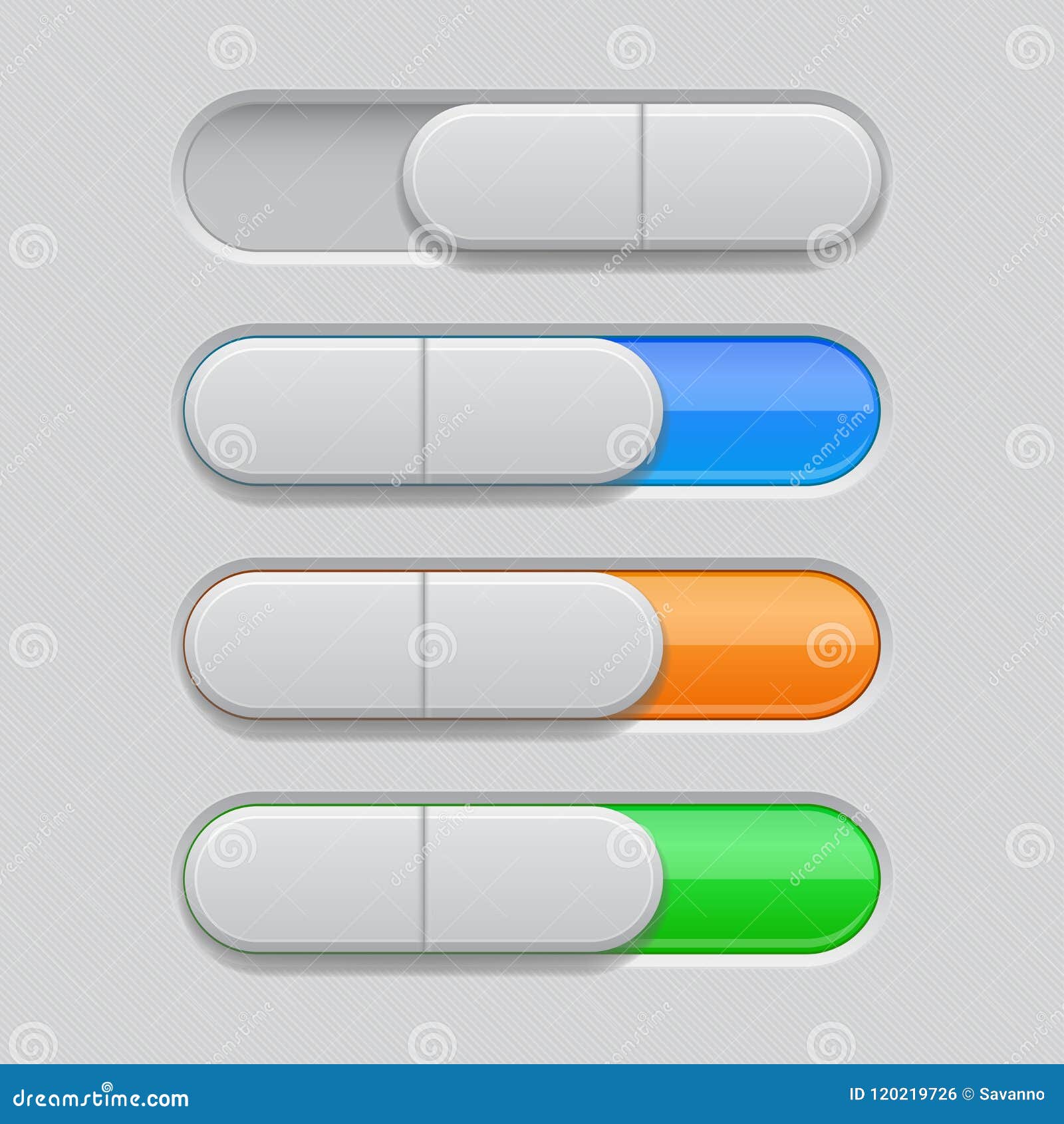 On and Off Toggle Switch Buttons. Colored Set of 3d Oval Slider Icons ...