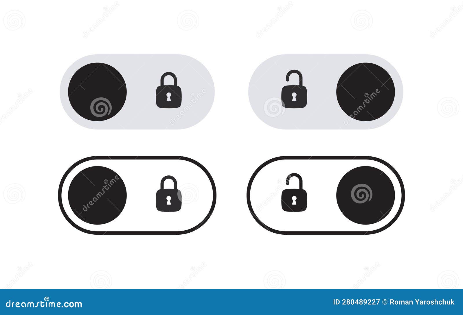 On and Off Toggle Switch Buttons with Lock Icons. Padlocks Icons Stock ...