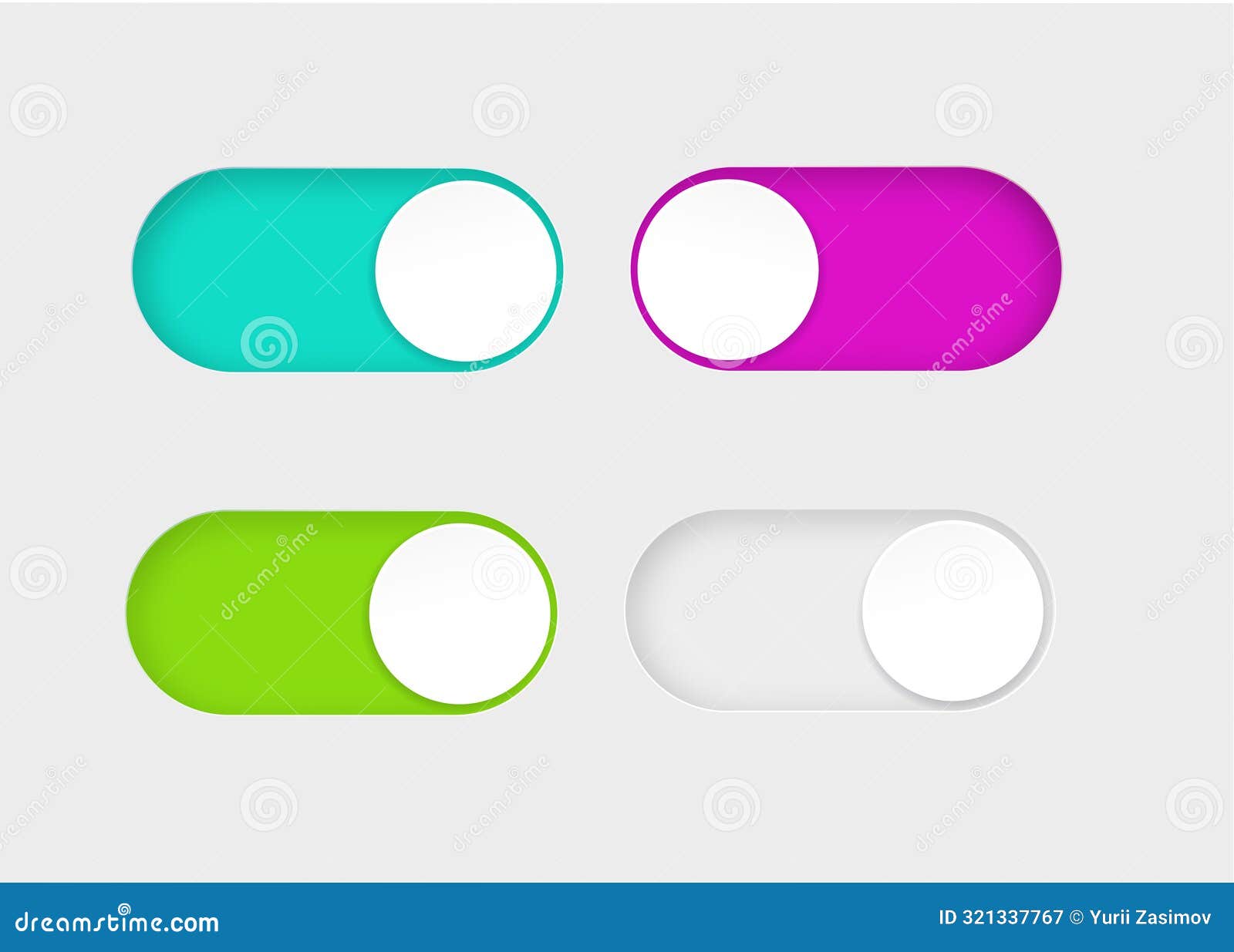 On And Off Toggle Switch Buttons Material Design Switch Buttons Set Stock Vector Illustration