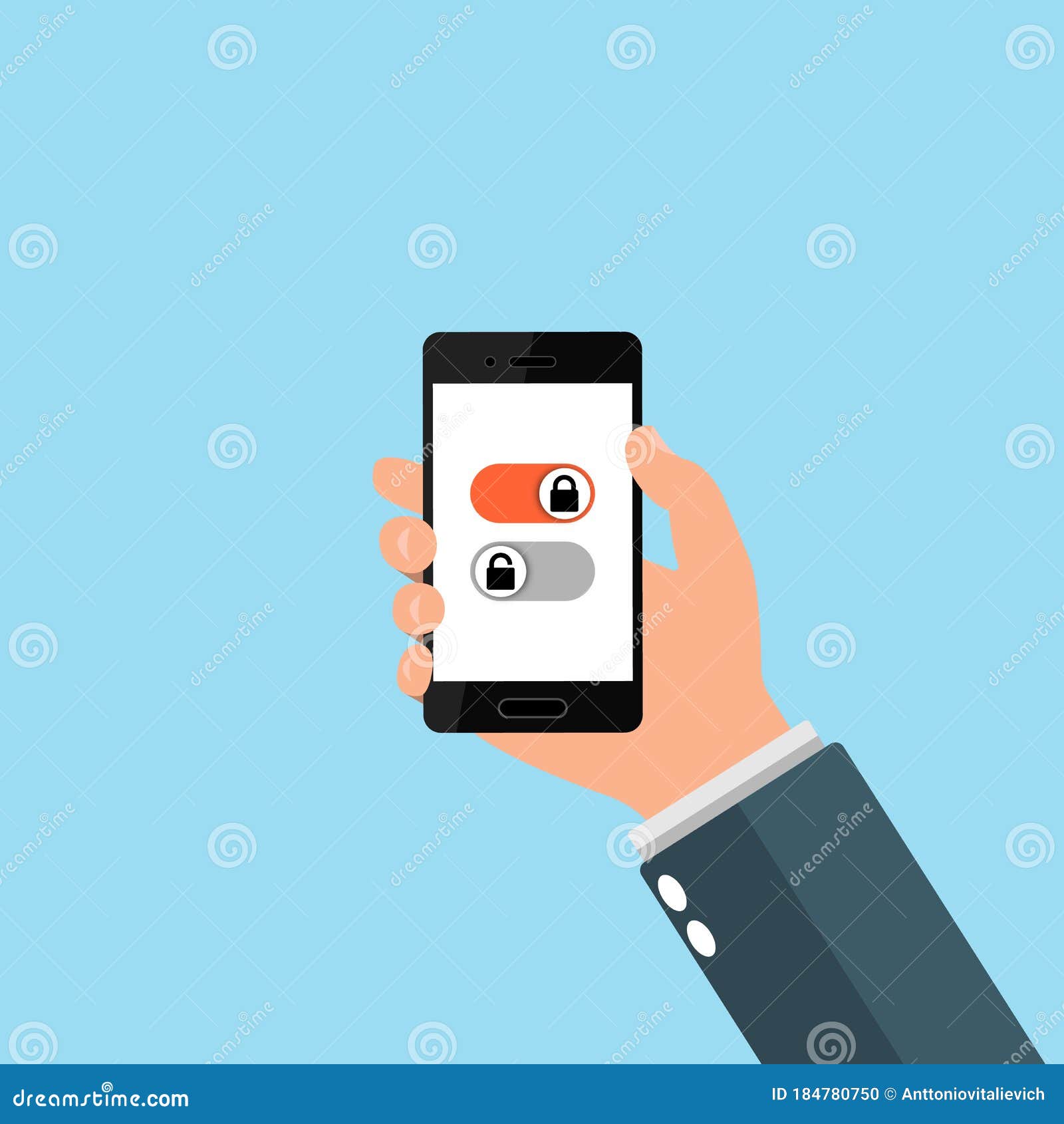 On and Off Toggle Switch Buttons on Smartphone. Lock and Unlock Icon on ...