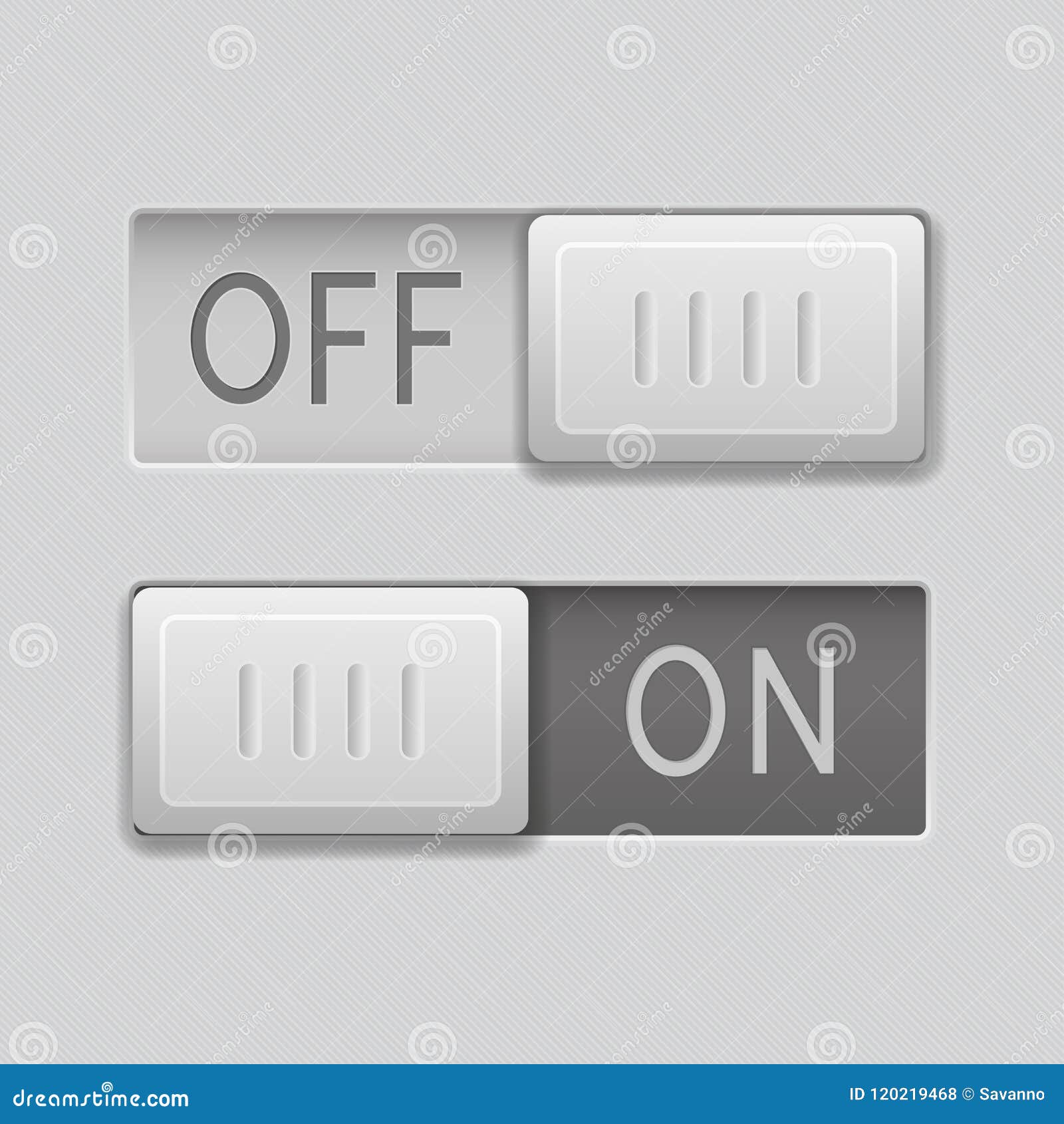 On And Off Toggle Switch Slider Buttons Rectangle Icons Stock Vector Illustration Of Sign