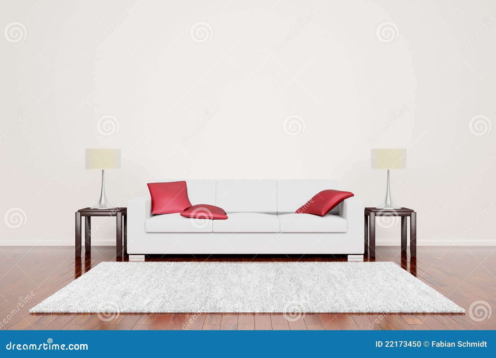 Off White Couch with Red Cushions Stock Illustration - Illustration of ...