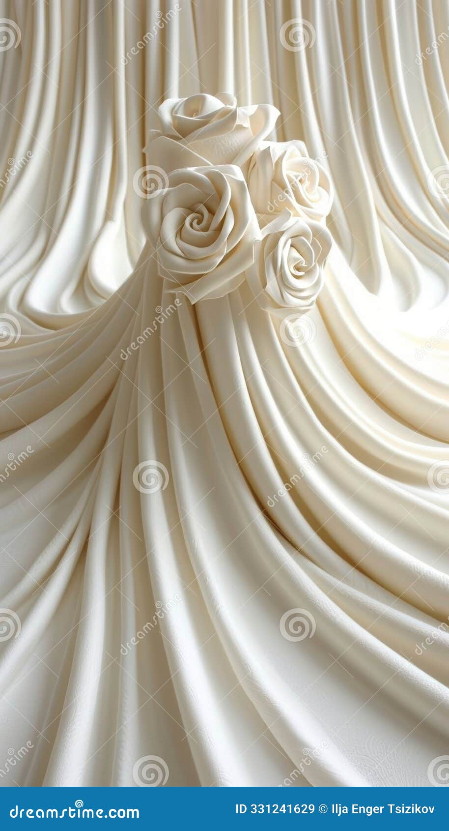 Off-White, Flowing Fabric Draped with Delicate Roses, a Texture and ...