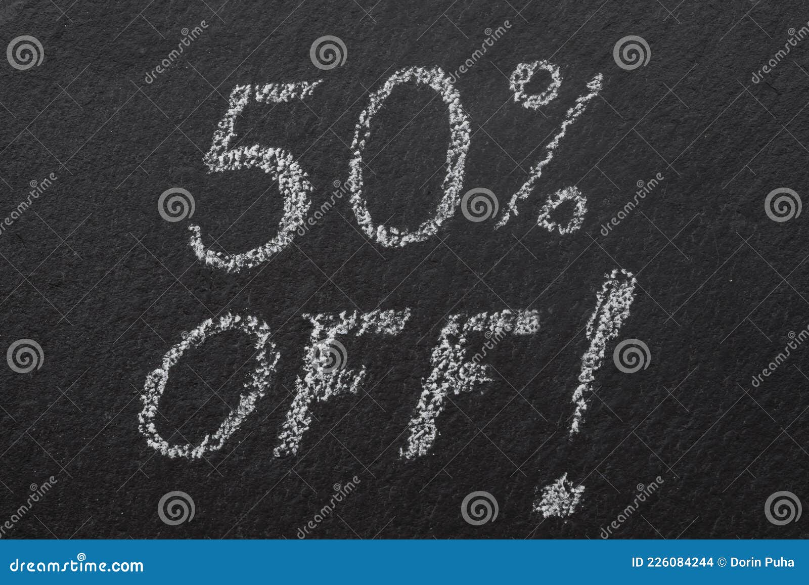 50 Off! Written with Chalk on a Black Stone Tile Stock Photo - Image of ...