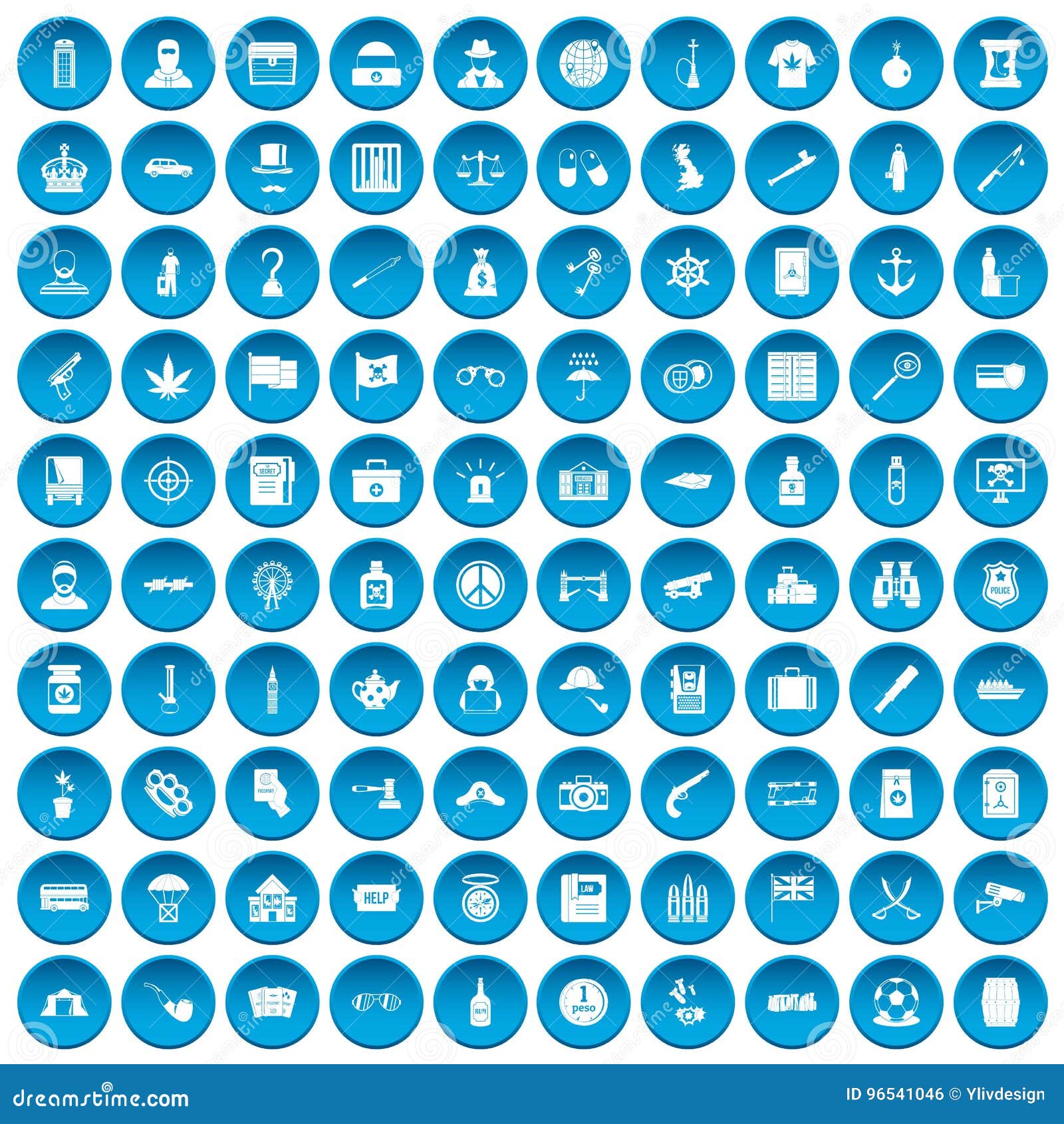 100 offence icons set blue stock vector. Illustration of passport ...