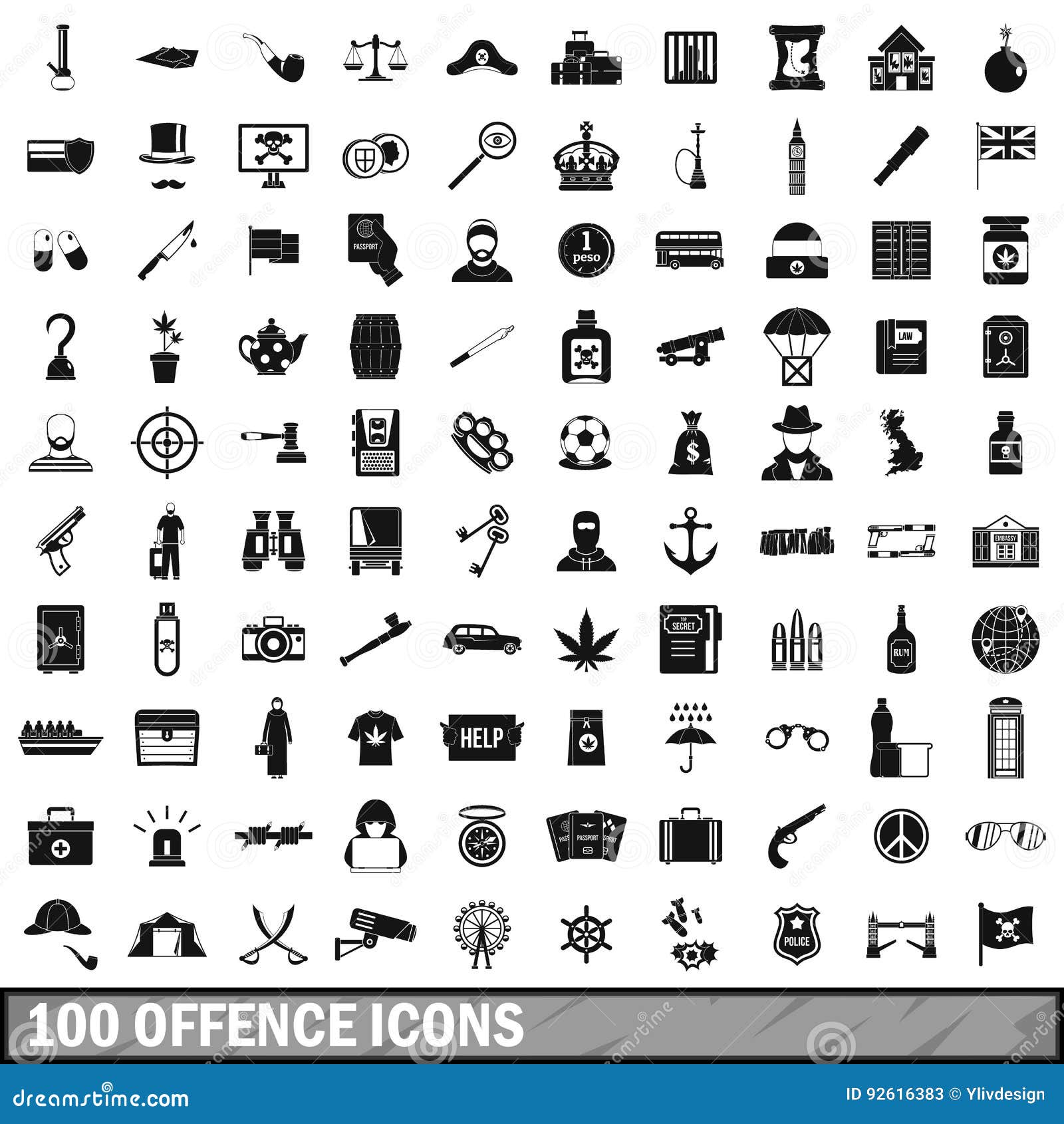 100 Offence Icons Set, Simple Style Stock Vector - Illustration of flag ...