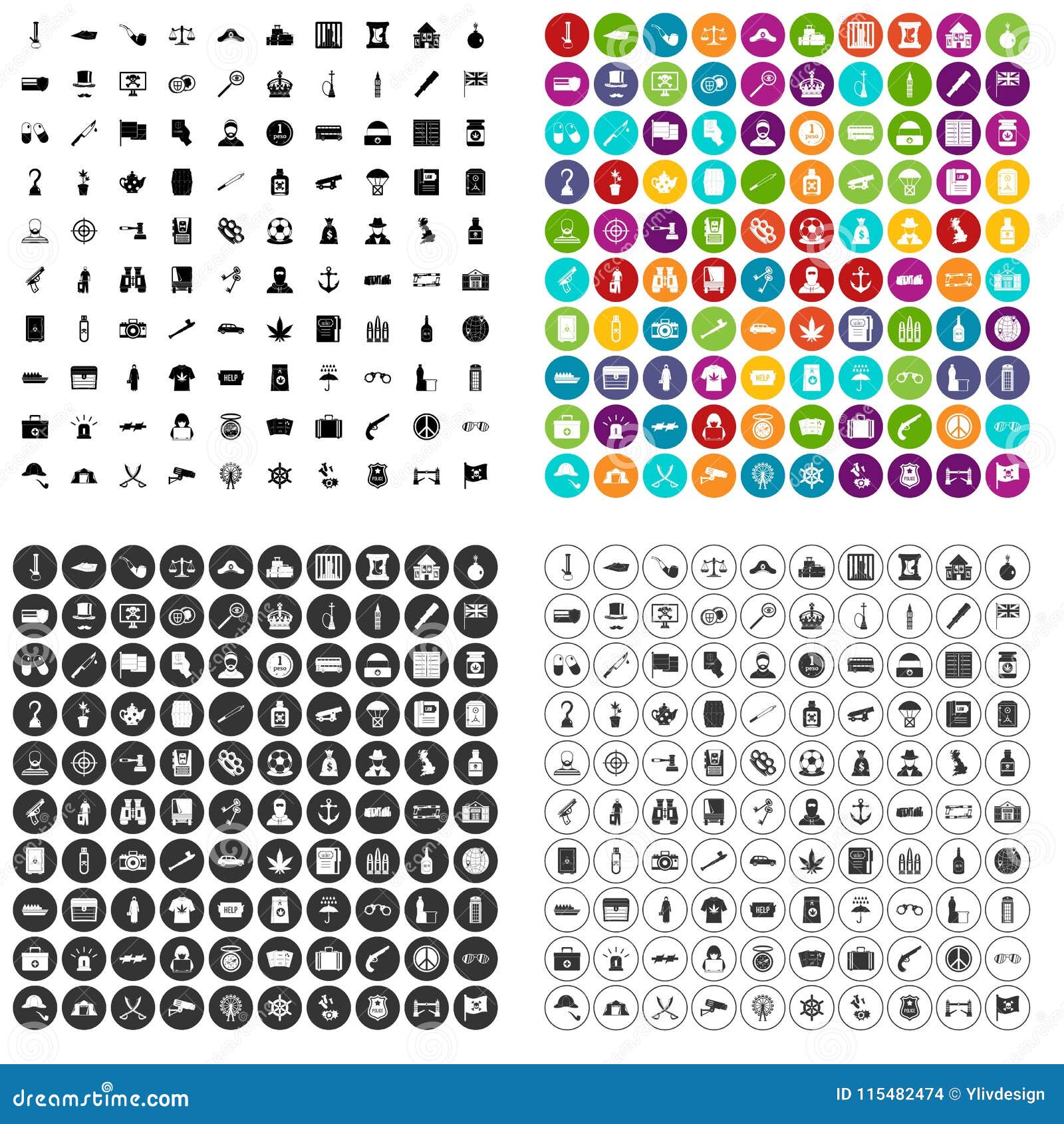 100 Offence Icons Set Vector Variant Stock Vector - Illustration of ...