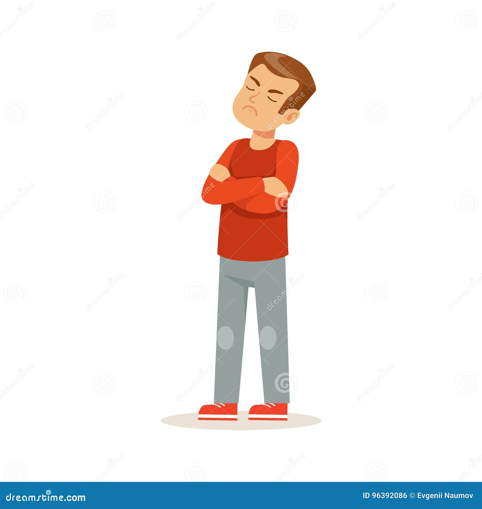 Offended Boy Character Standing With Folded Arms Vector Illustration ...