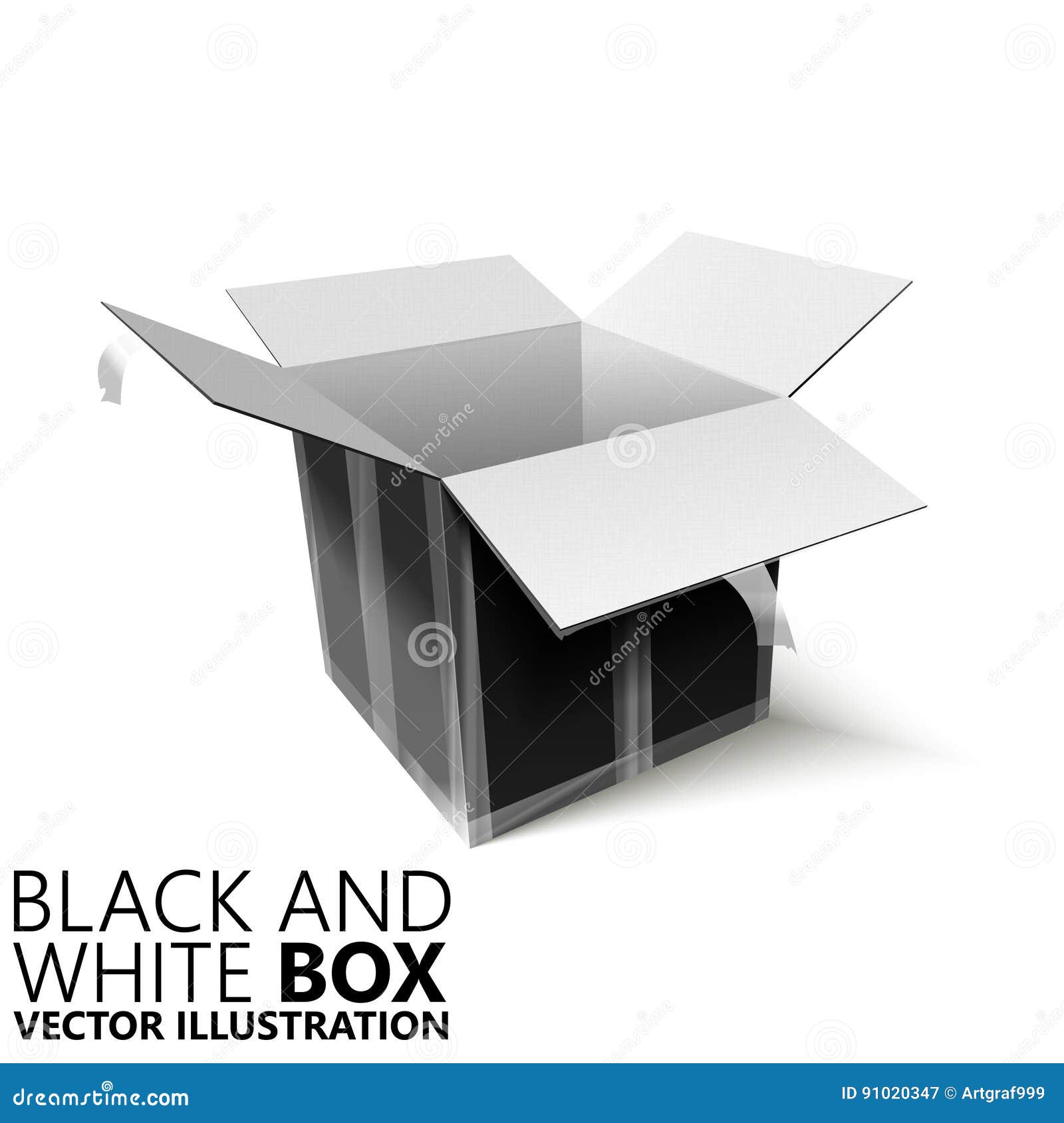 Offene Schwarzweiss-Illustration Des Kastens 3D/ Stock Abbildung ...