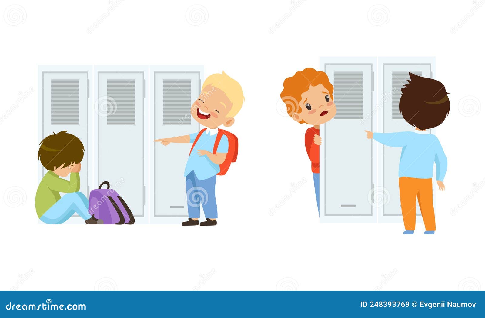 Offensive Boy Bullying and Abusing Sad Agemate Vector Illustration Set ...