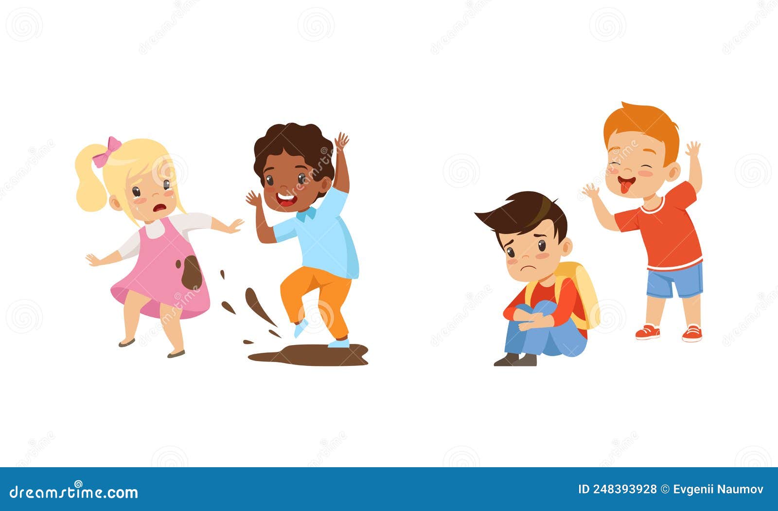 Offensive Boy Bullying and Abusing Sad Agemate Vector Illustration Set ...