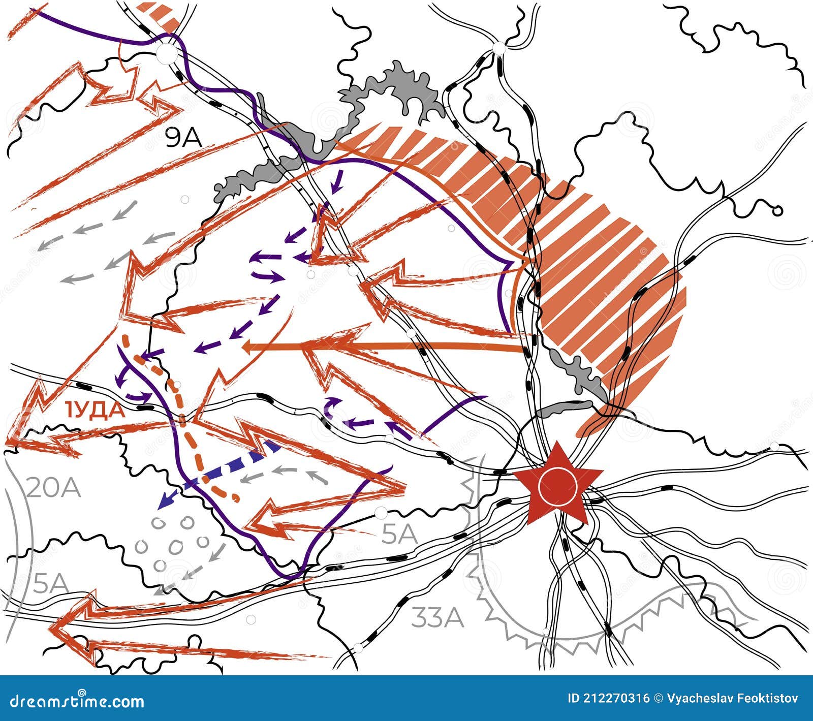 Offensive Direction Map with Red Army Strike Arrows Stock Vector ...
