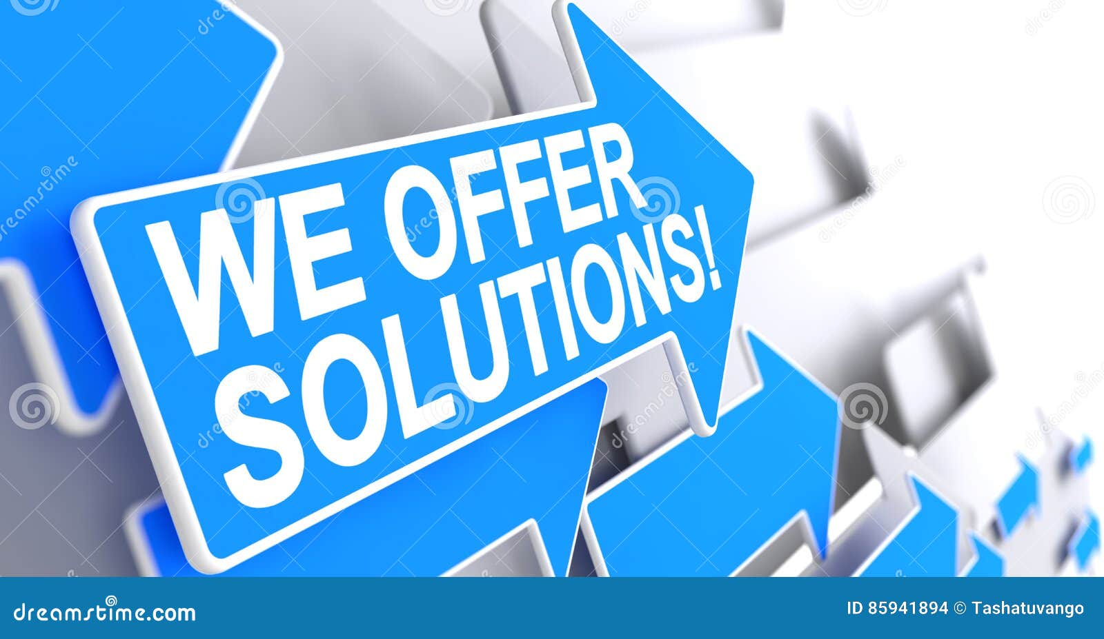 We Offer Solutions - Label on Blue Pointer. 3D. Stock Illustration ...