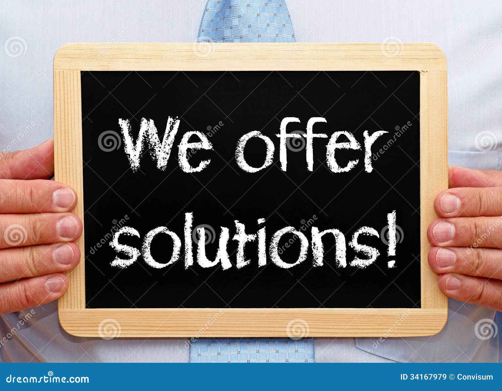 We offer solutions stock image. Image of holding, sign - 34167979