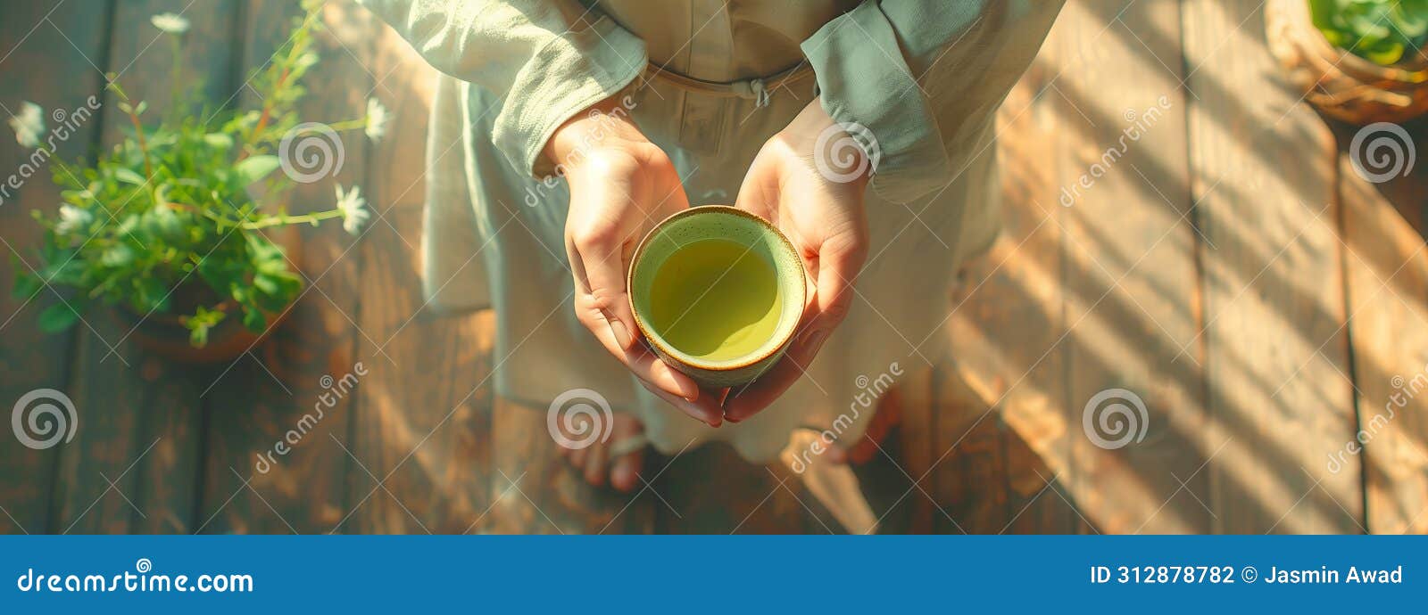Offering a Cup of Green Tea with Copy Space Stock Illustration ...