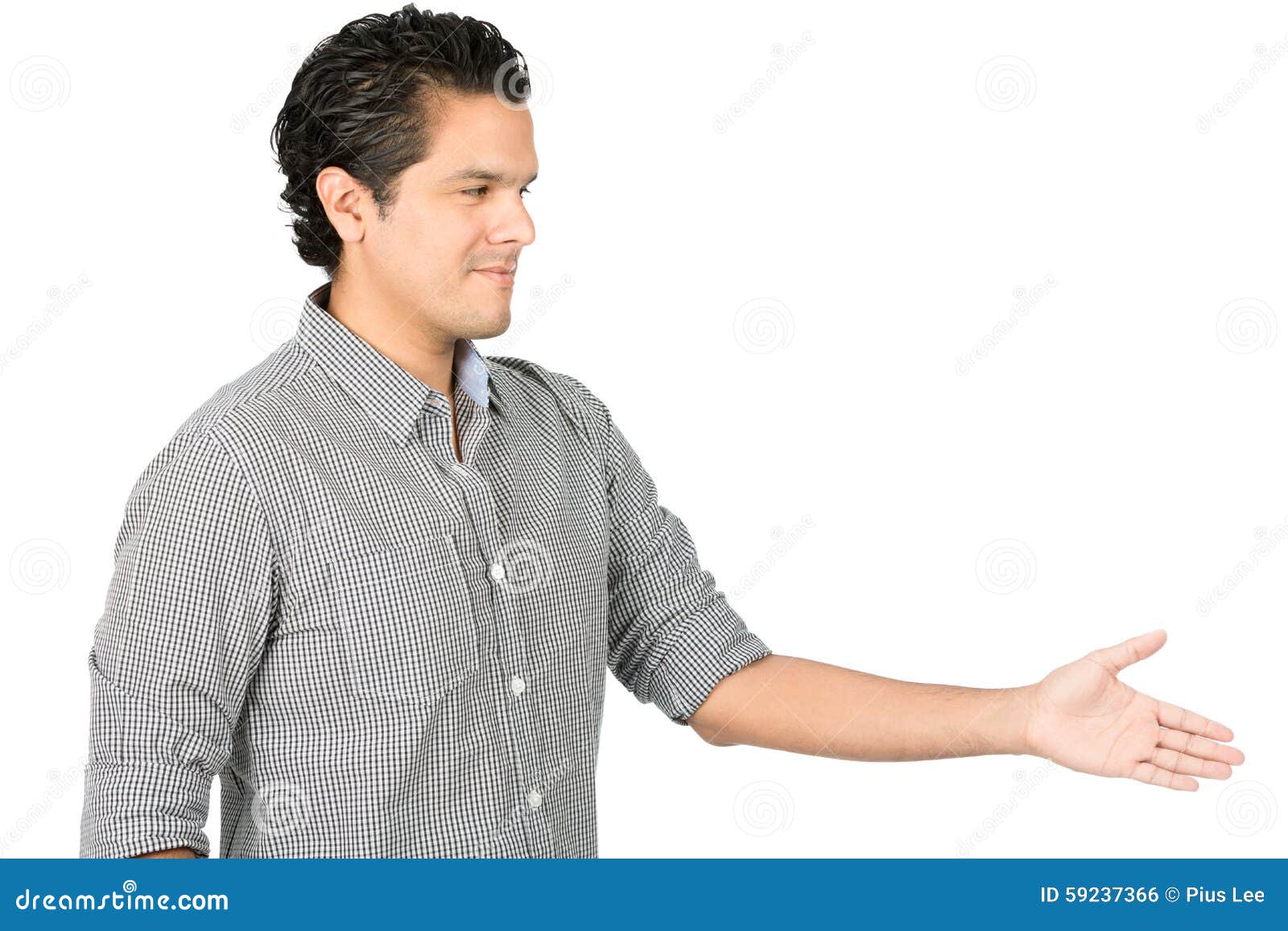 Offering Handshake Smiling Hispanic Man Away Side Stock Photo - Image ...