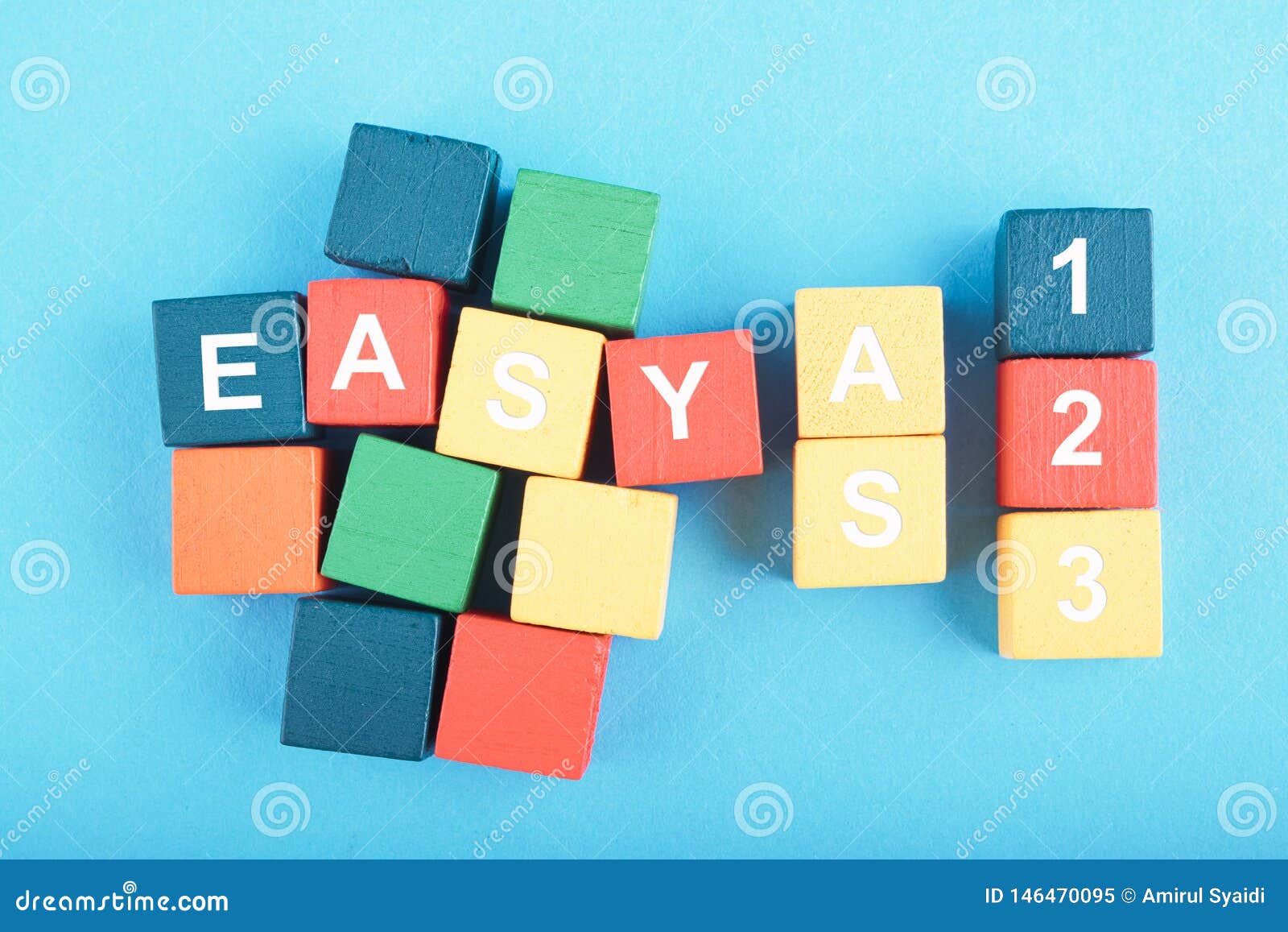EASY AS 123 Word on Wooden Cube Over Blue Background Stock Image ...