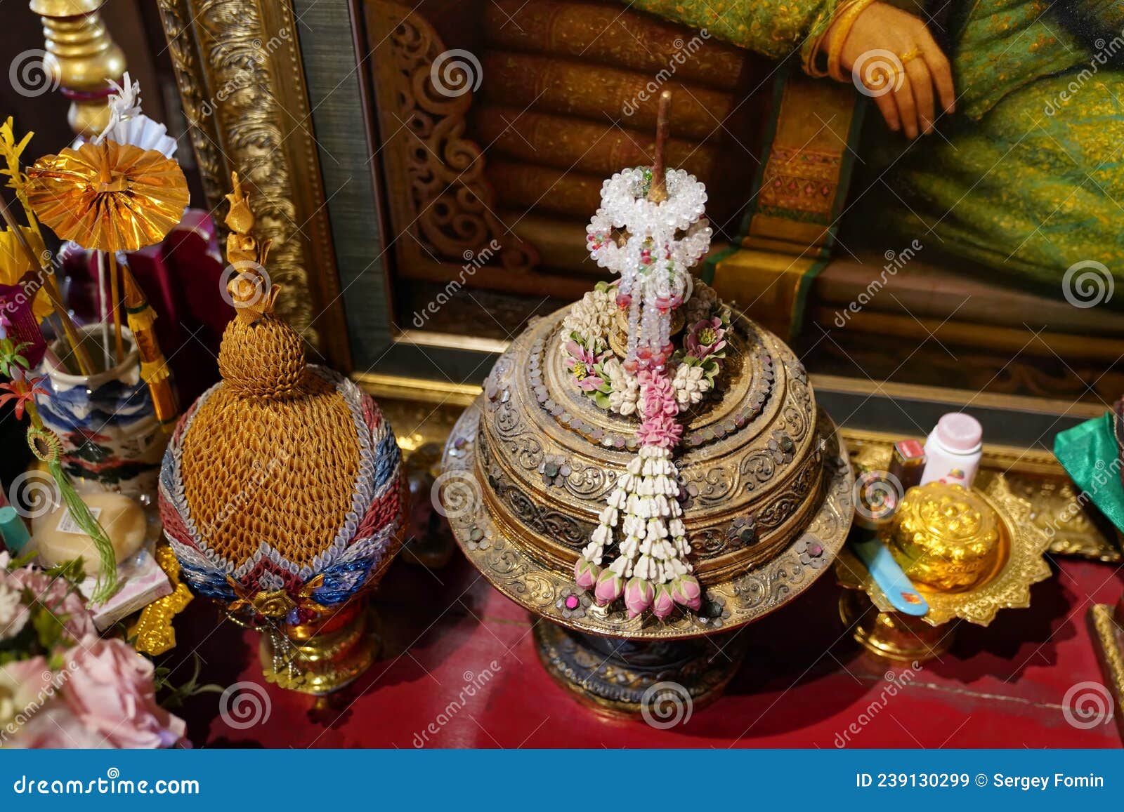 Offering in a thai temple stock image. Image of asia - 239130299