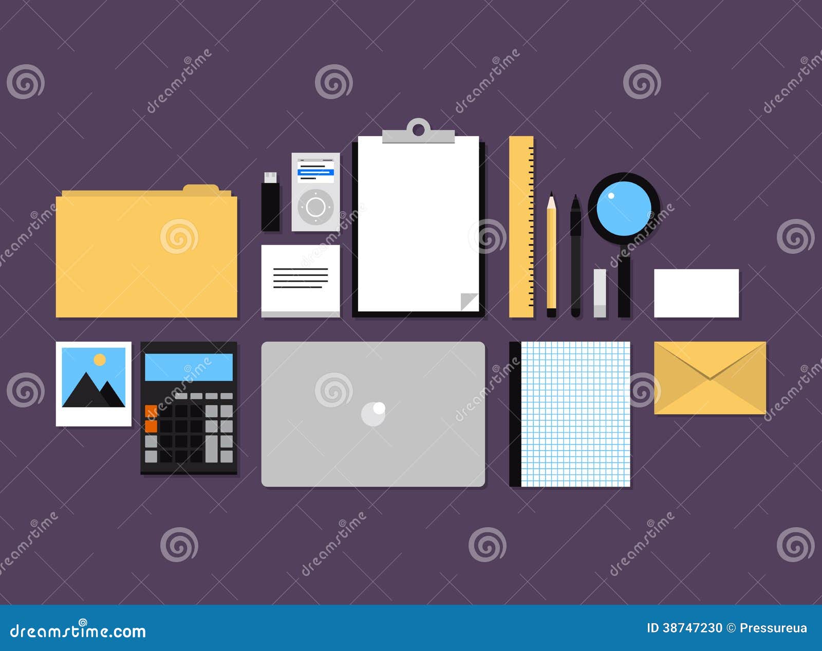 Office Accessories Flat Icons Set Stock Vector - Illustration of ...